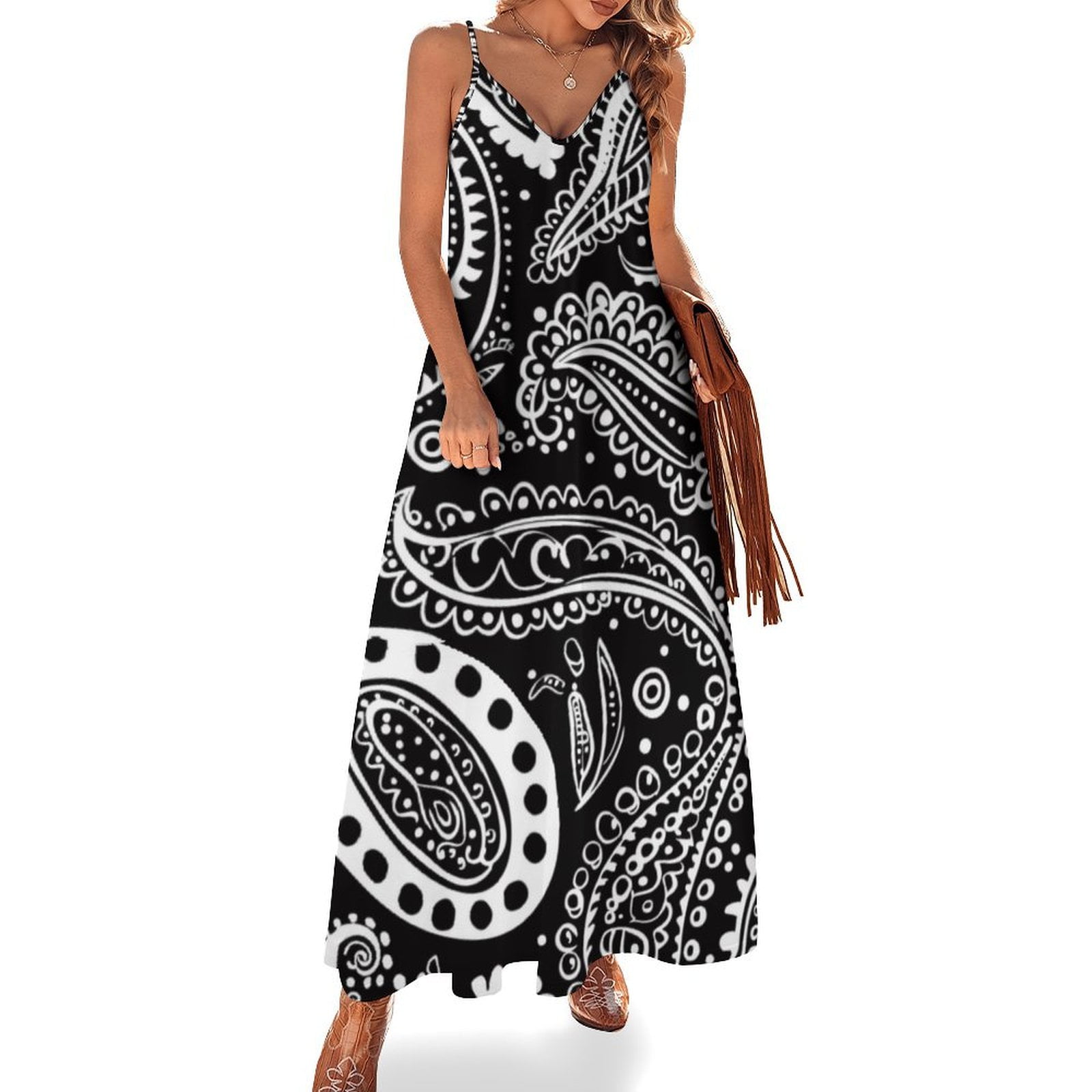 Black And White Paisley Pattern Design Repeat Design Sleeveless Dress ...