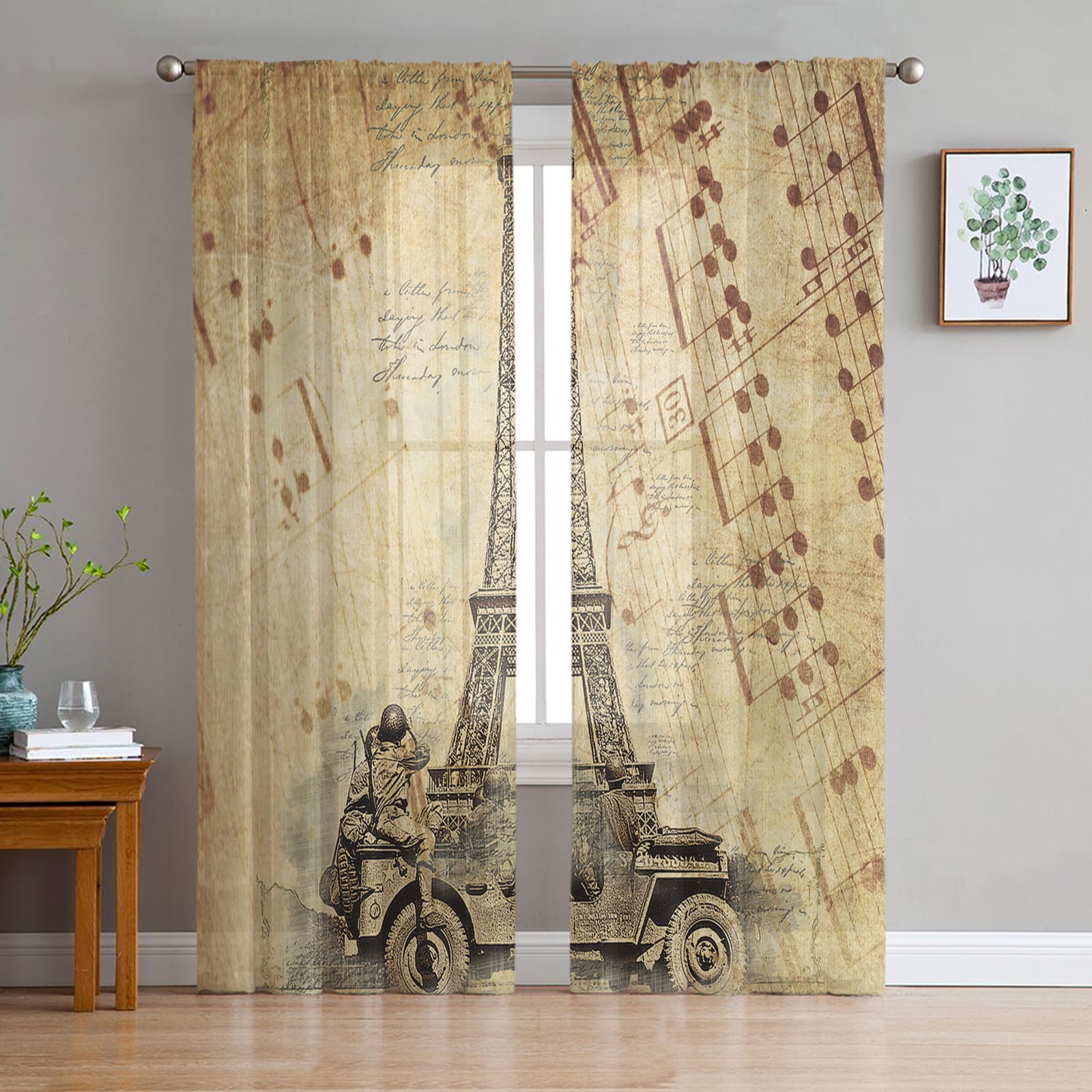 Black And White Paris Drawing Tulle Curtains for Living Room Drapes ...