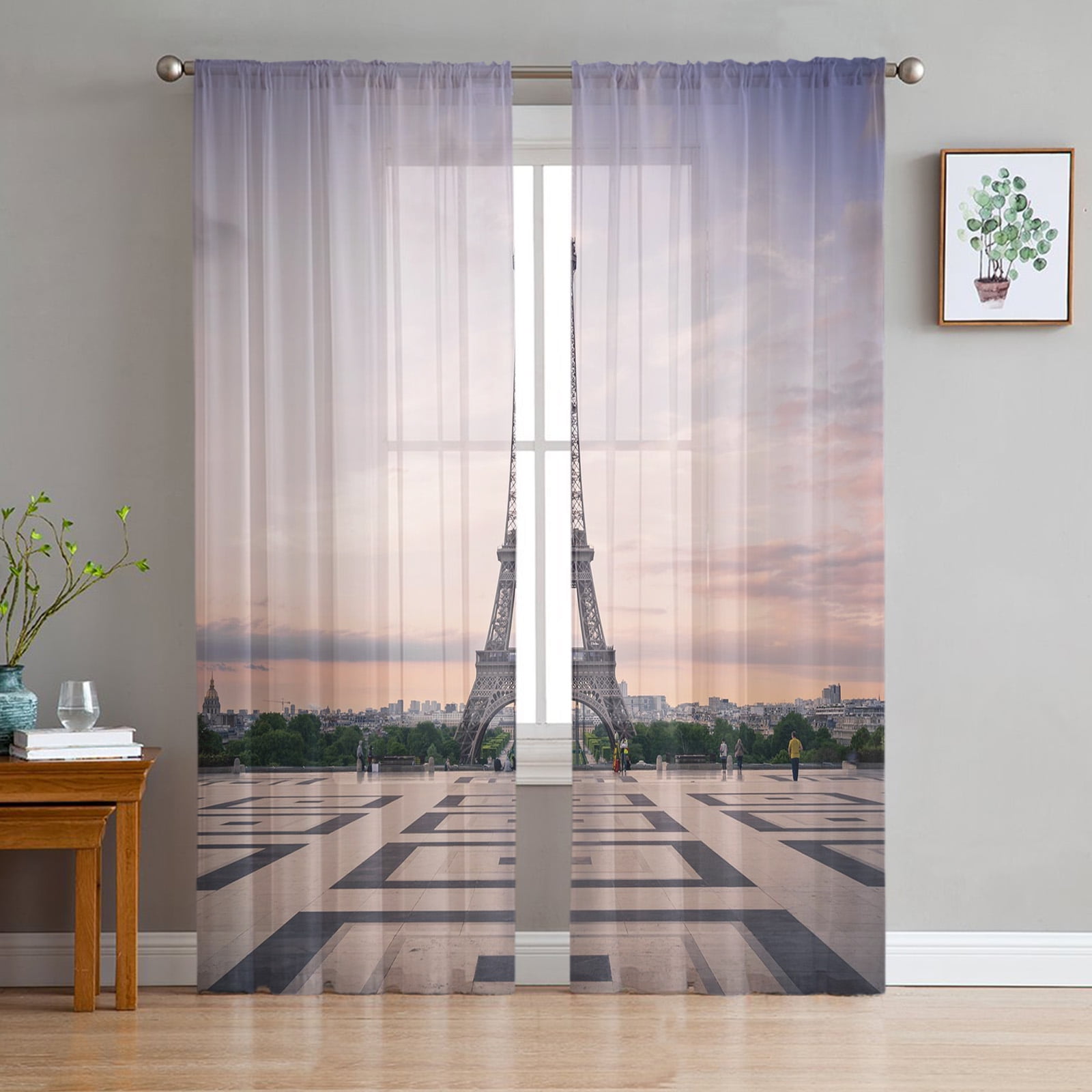 Black And White Paris Drawing Tulle Curtains for Living Room Drapes ...
