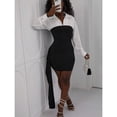 Black And White Patchwork Shirt Dress For Women Long Sleeve Bodycon ...