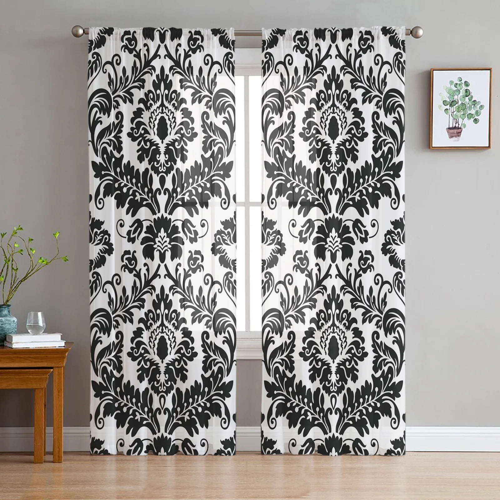 Black And White Pattern Baroque Curtain Tulle rative Sheer Curtains for ...