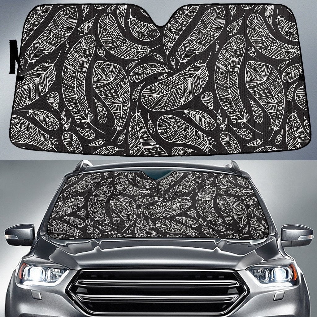 Black And White Peacock Feather Tribal Pattern Han Drawing Style Car ...