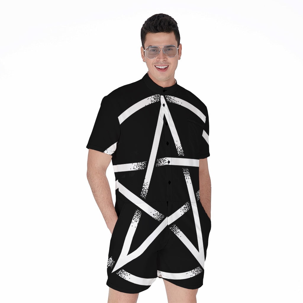 Black And White Pentagram Symbol Short Sleeve Men'S Rompers Casual ...