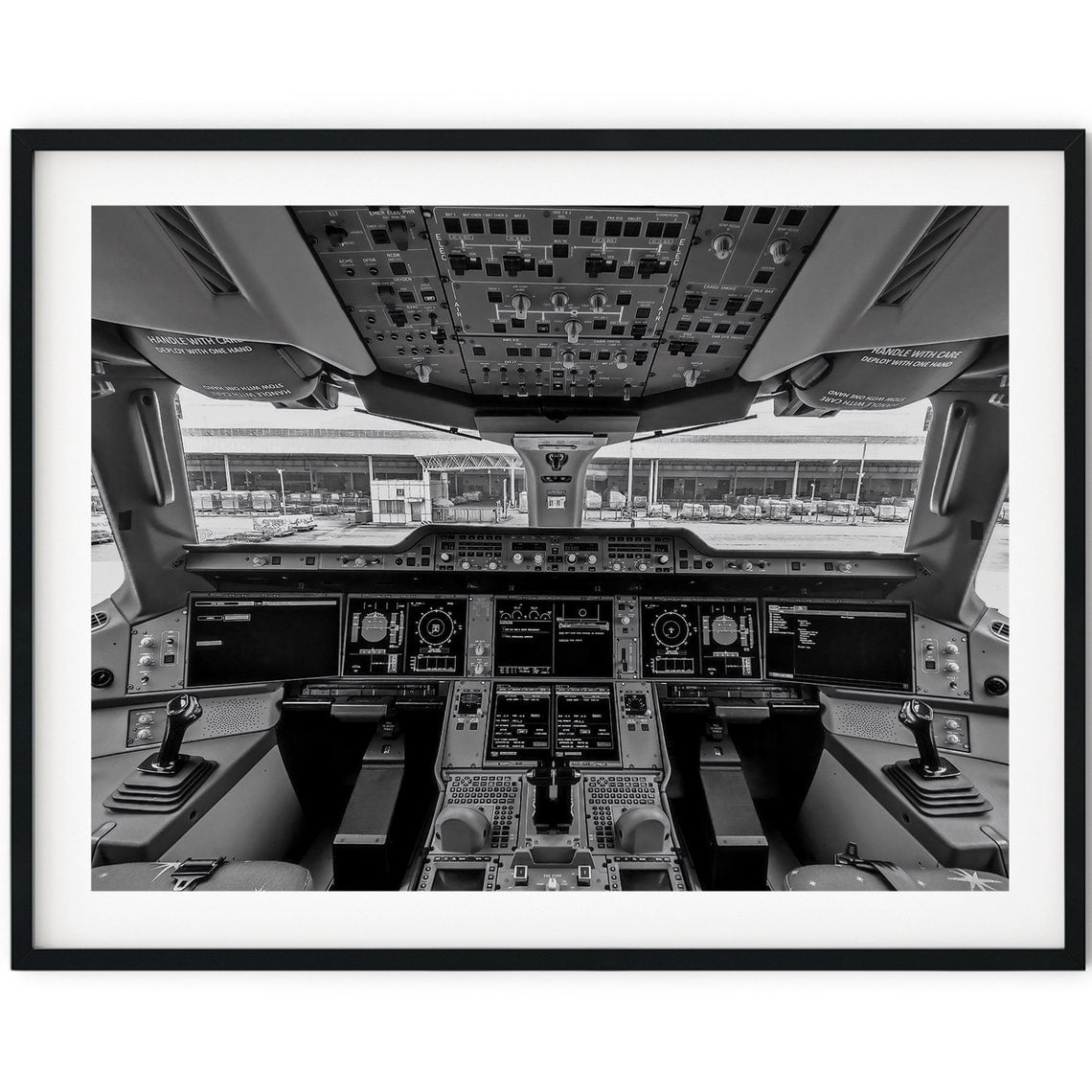 Black And White Photo Wall Art Print Aircraft Cockpit Poster Wall Art ...