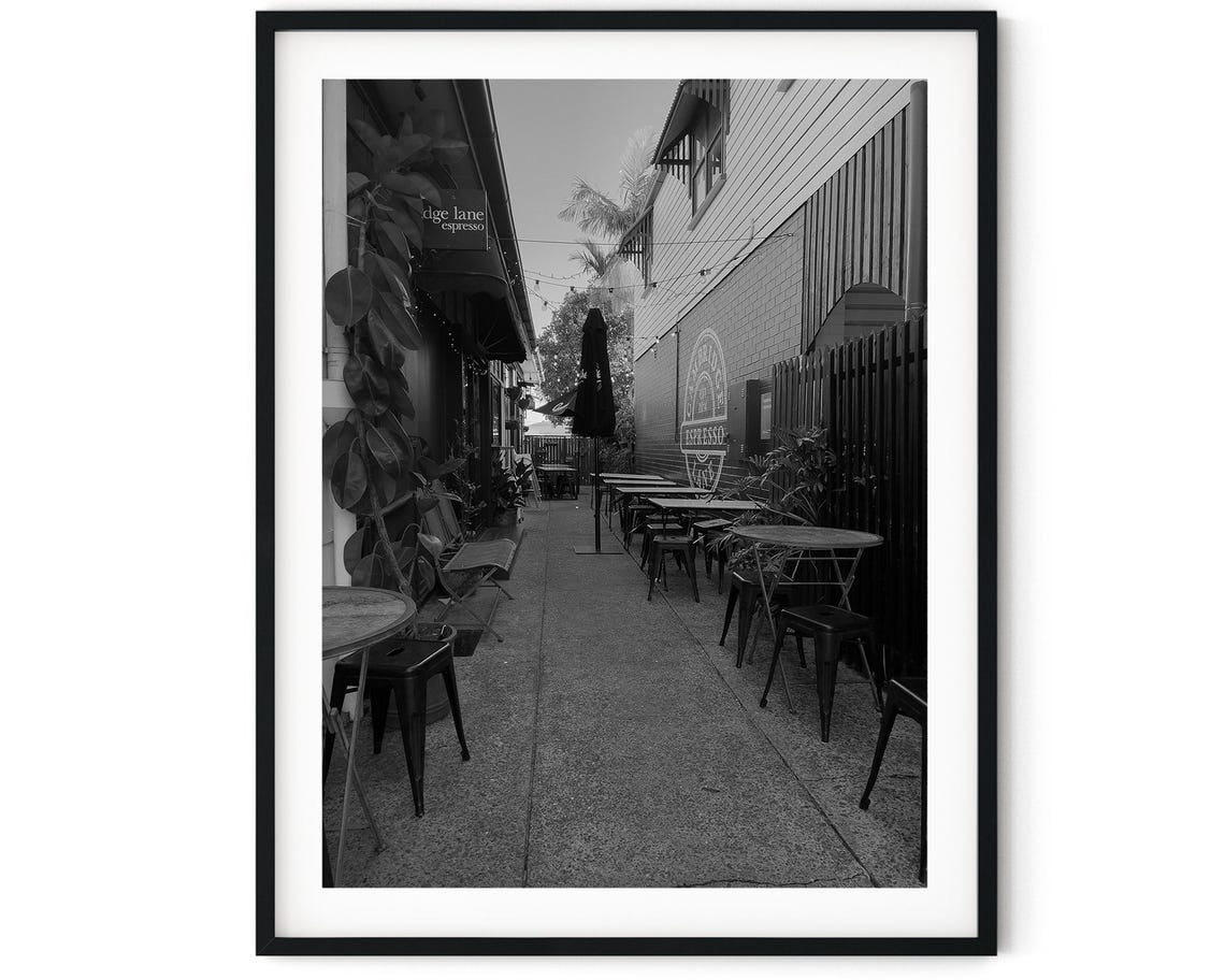 Black And White Photo Wall Art Print Cafe Laneway Poster Wall Art ...