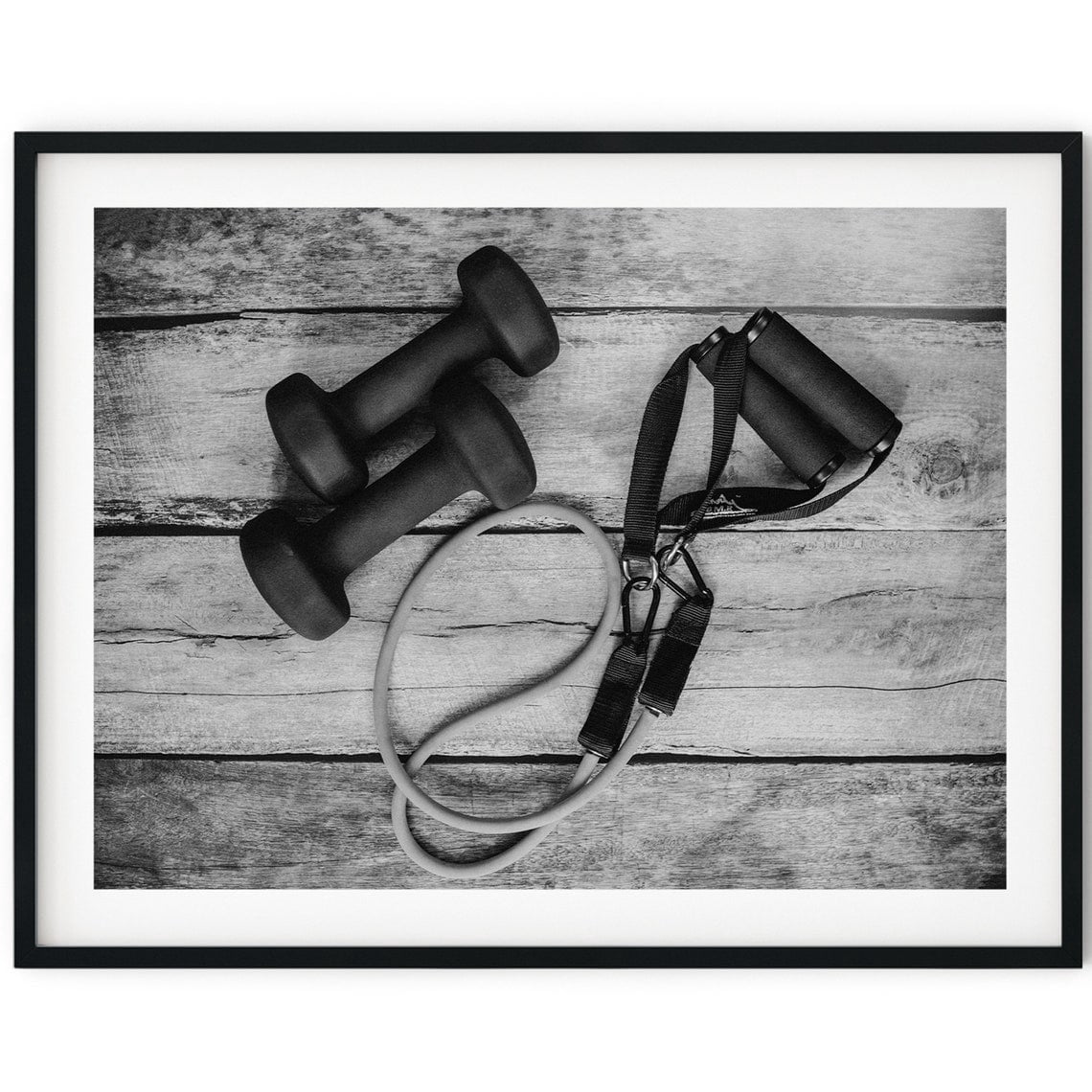 Black And White Photo Wall Art Print Dumbbells And Exercise Strap ...