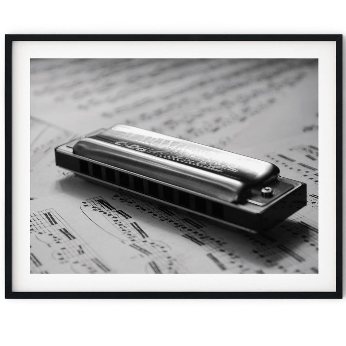 Black And White Photo Wall Art Print Harmonica Music Poster Wall Art ...