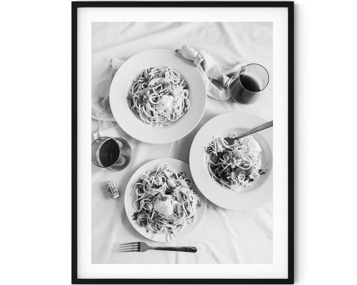 Black And White Photo Wall Art Print Linguine Pasta Poster Wall Art ...