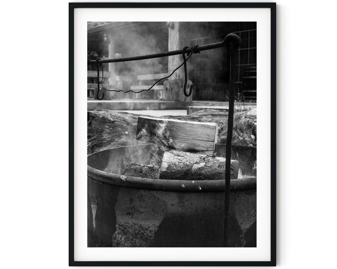 Black And White Photo Wall Art Print Outdoor Fire Pit Poster Wall Art ...