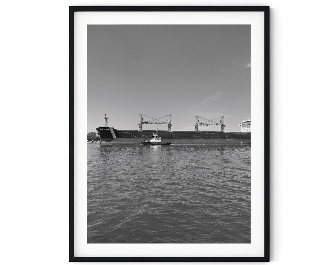 Black And White Photo Wall Art Print Tanker And Tug Boat Poster Wall ...