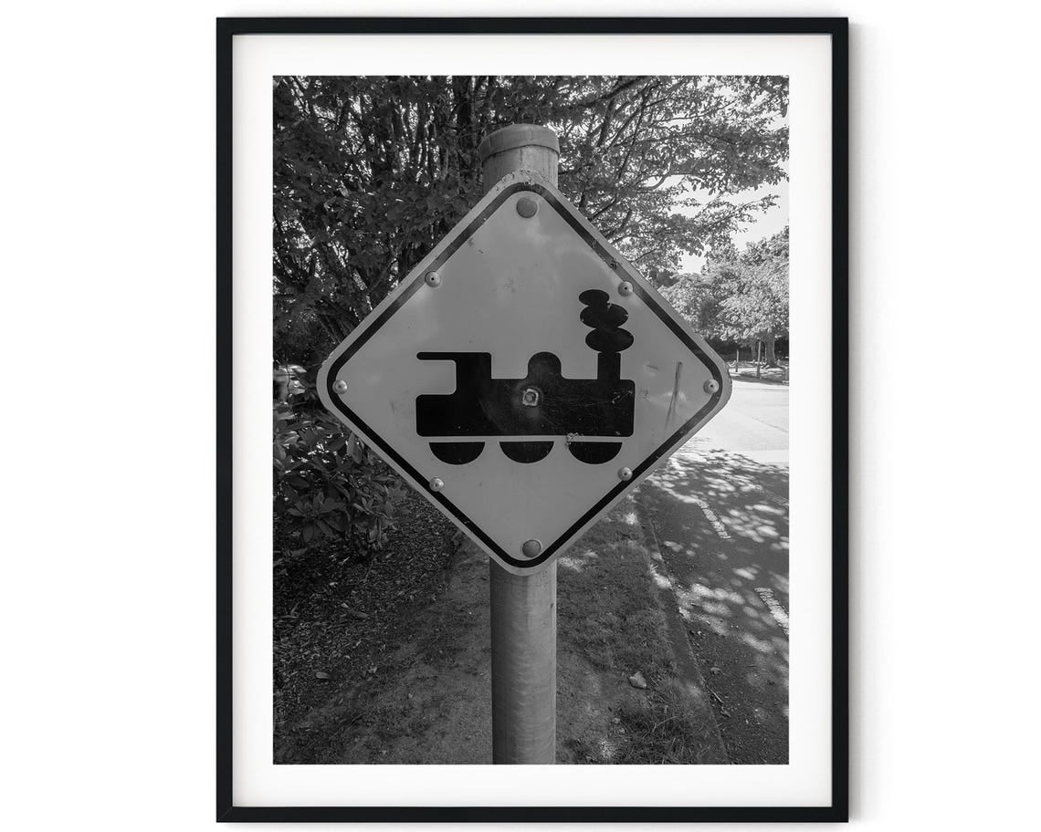 Black And White Photo Wall Art Print Train Crossing Sign Poster Wall ...
