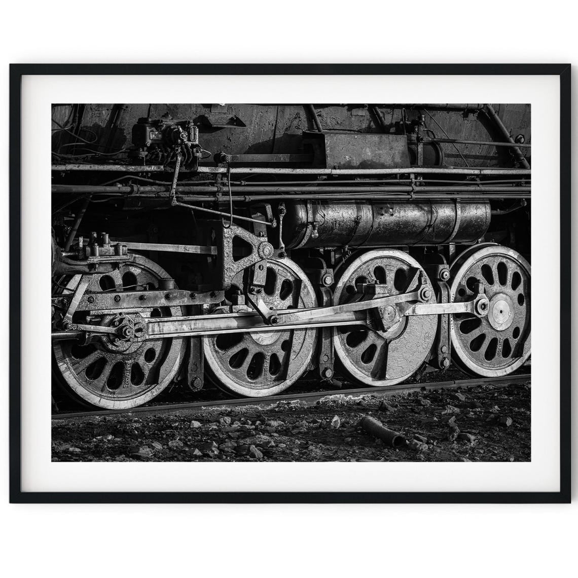 Black And White Photo Wall Art Print Train Wheels Poster Wall Art ...