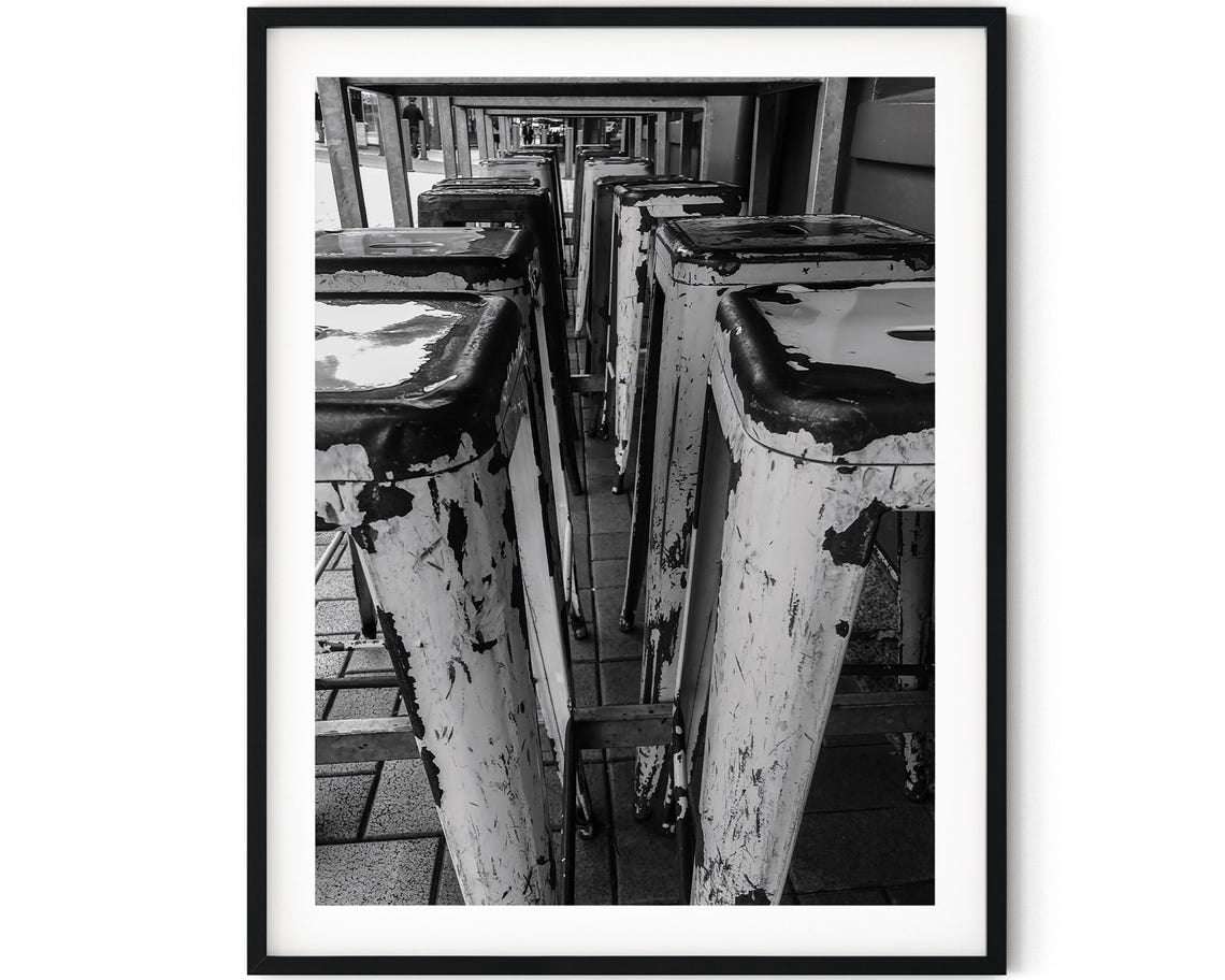 Black And White Photo Wall Art Print Well Worn Bar Stools Poster Wall ...