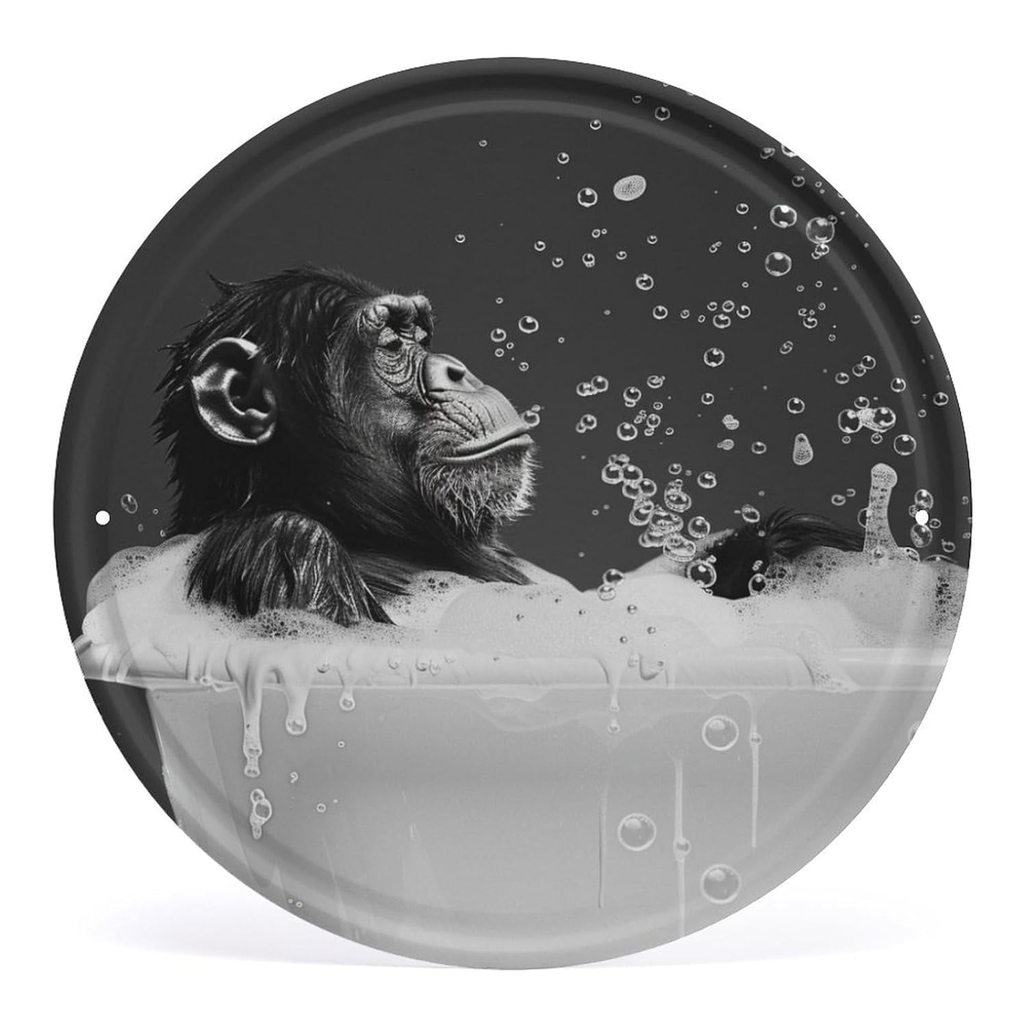 Black And White Photo of An Ape in The Bathtub with Bubbles Round ...