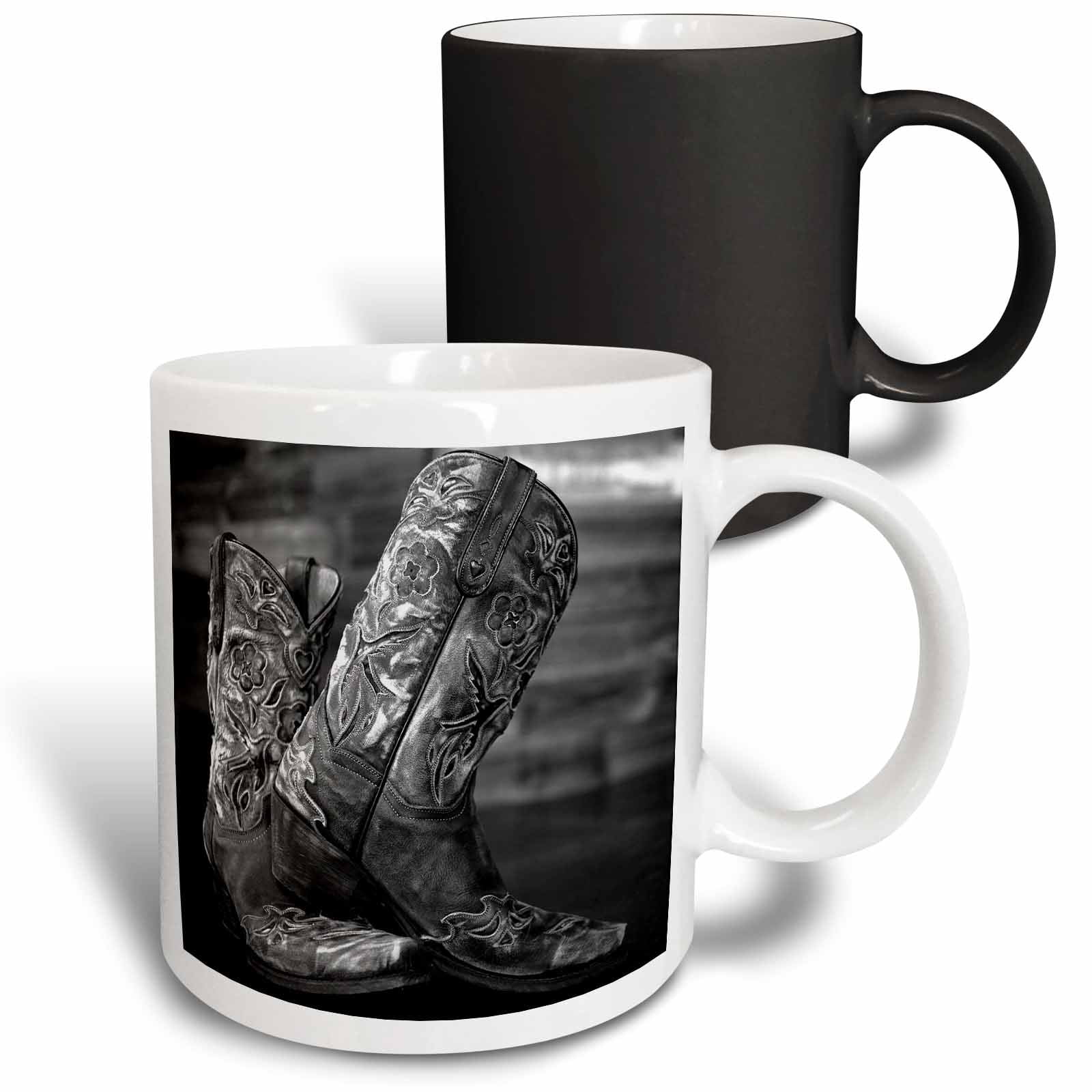 3drose, Black and White Photograph of Cowgirl Boots Against a Rustic ...