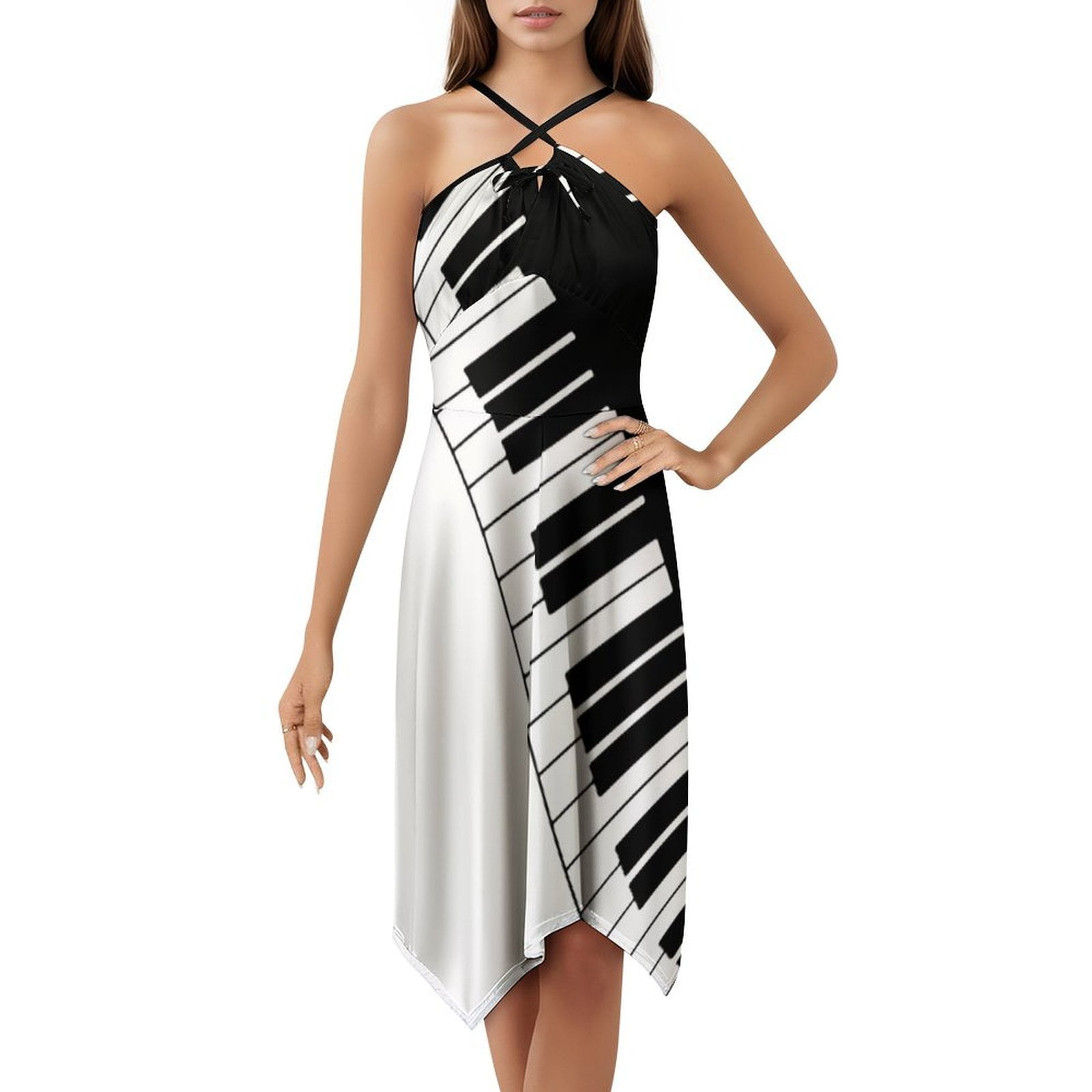 Black And White Piano Keyboard Dress Elegant Party Dresses Evening ...
