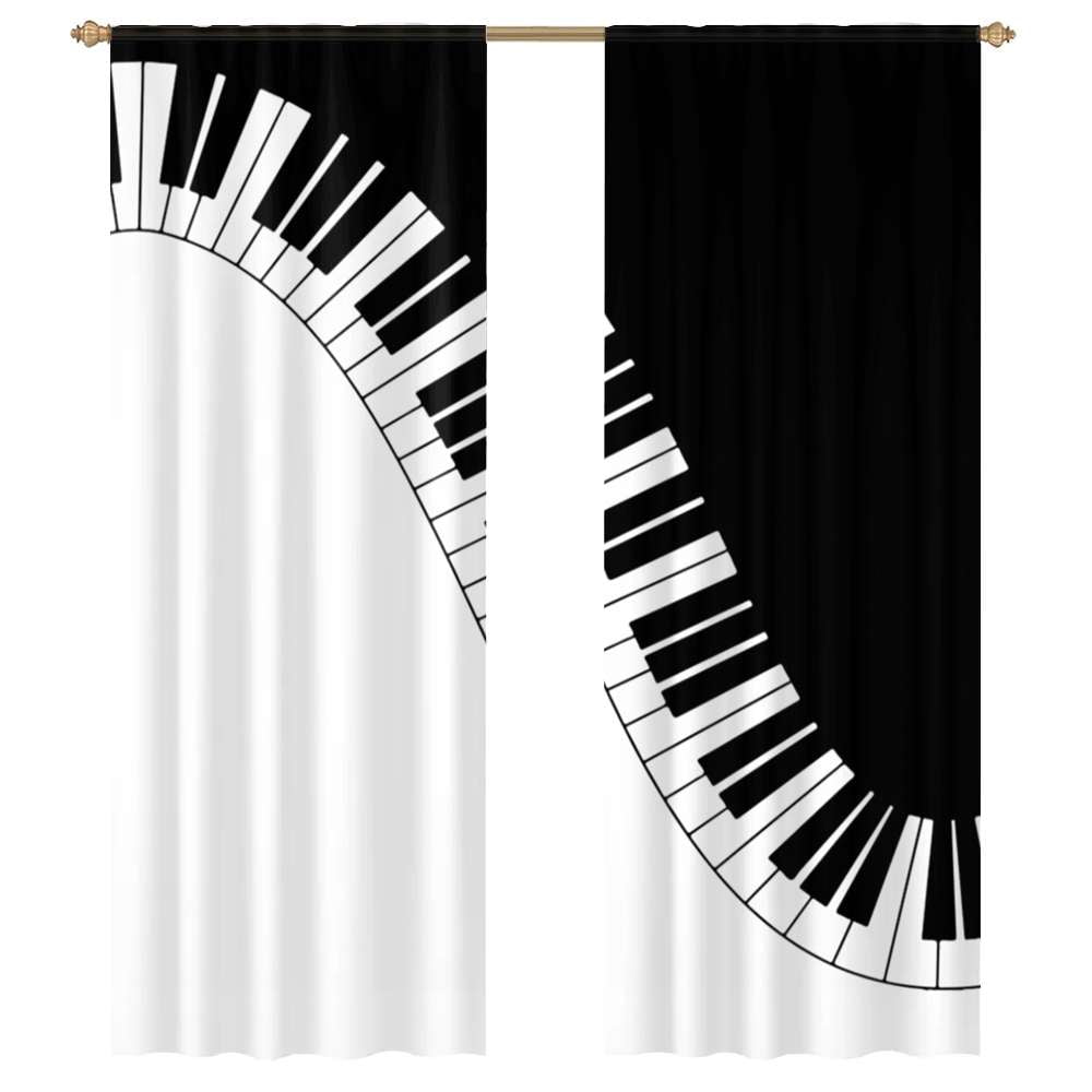 Black And White Piano Keyboard Sheer Voile Curtain Window Tulle ...