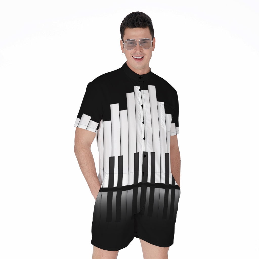 Black And White Piano Keyboard Short Sleeve Men'S Rompers, Musician ...