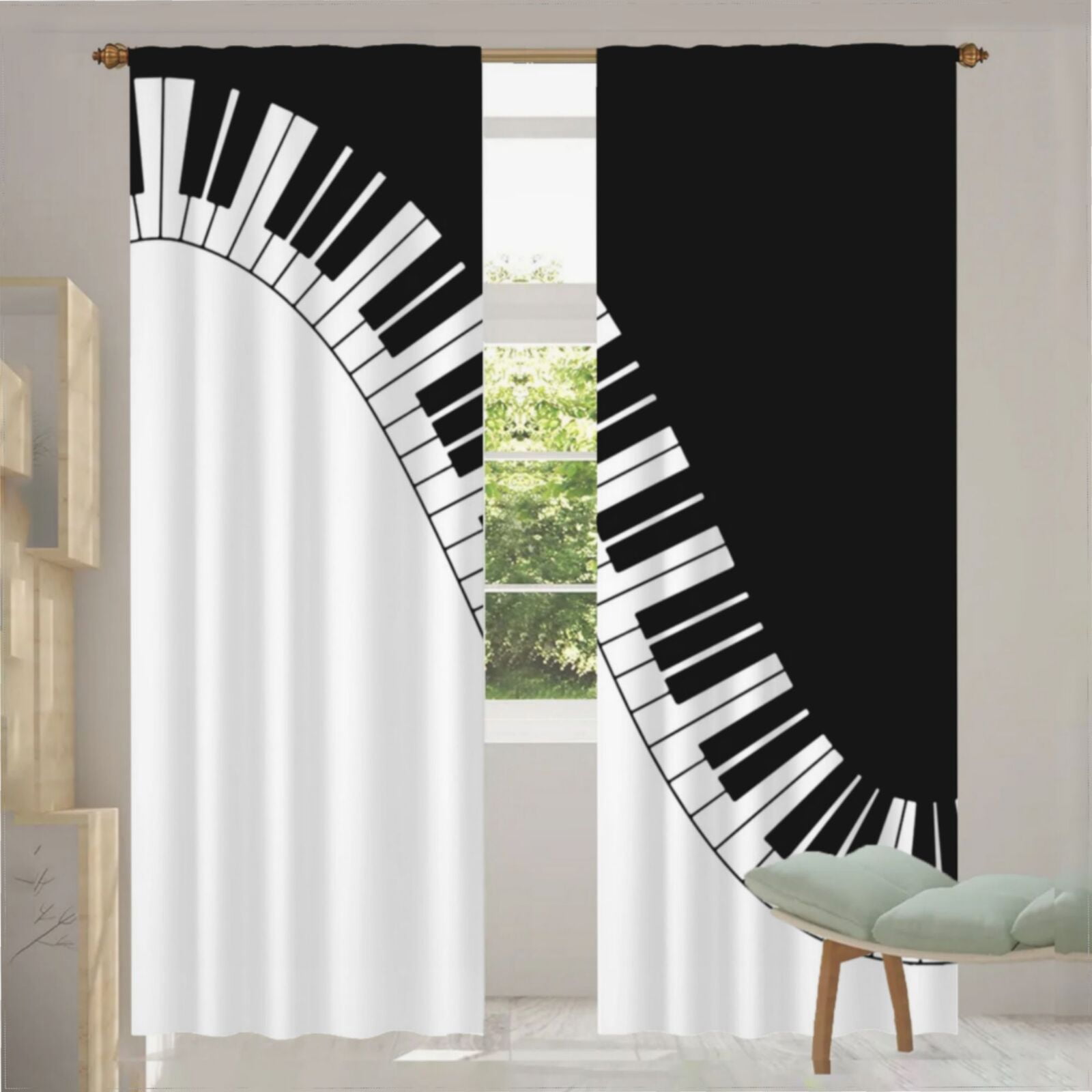 Black And White Piano Keyboard Tulle Curtain for Living Room Bedroom ...
