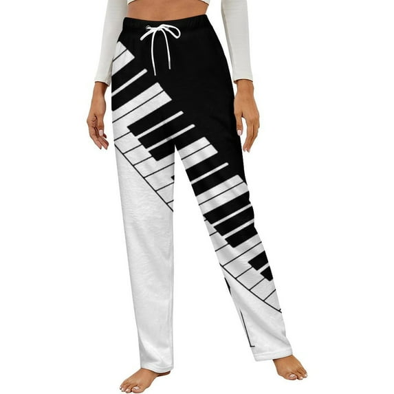 Black And White Piano Keyboard Winter Female Pants Flannel High Waist ...