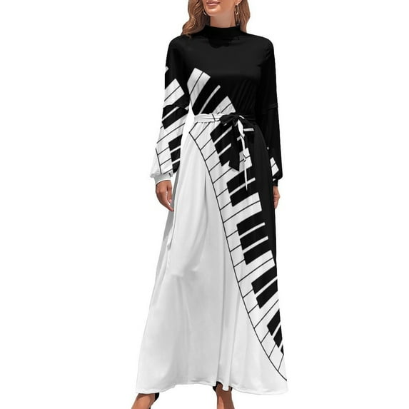Black And White Piano Keyboard Women's Long Dress Long Sleeves Dress ...
