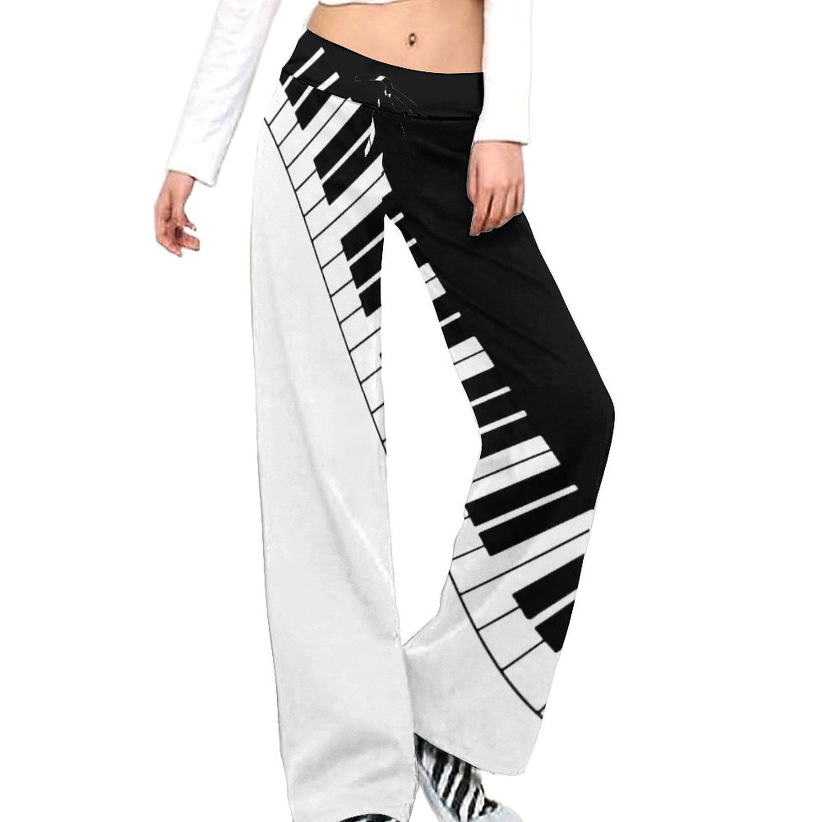 Black And White Piano Keyboard Womens Trouser Ladies Casual Pants Loose ...