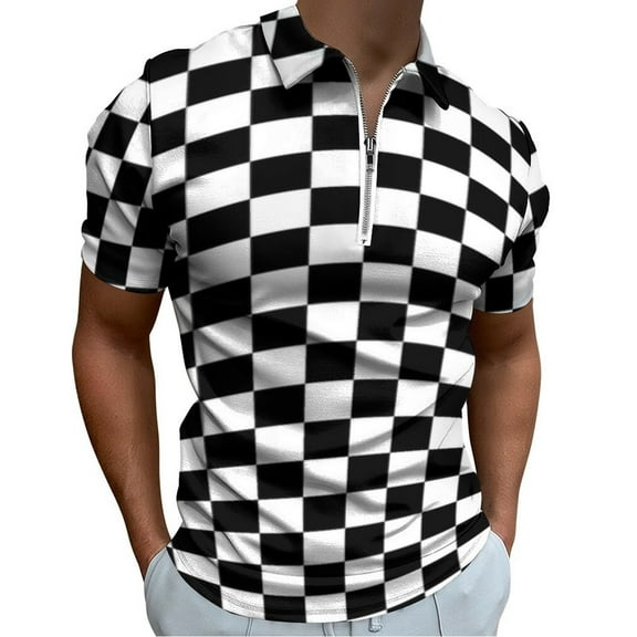 Christmas Red And Green Plaid Men Zipper T-shirt Summer Casual Short ...