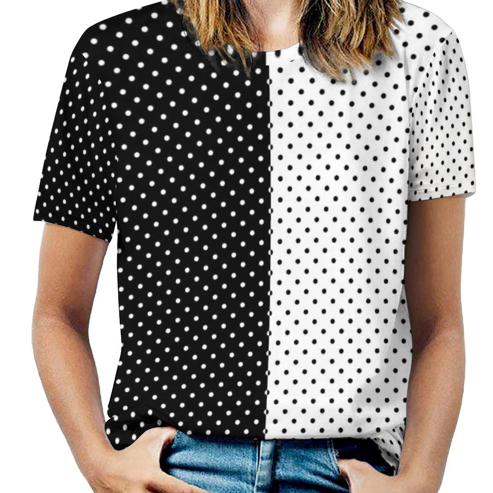 Black And White Polka Dot Print T Shirt Trendy Modern Art Elegant T Shirts ShortSleeve Casual ...