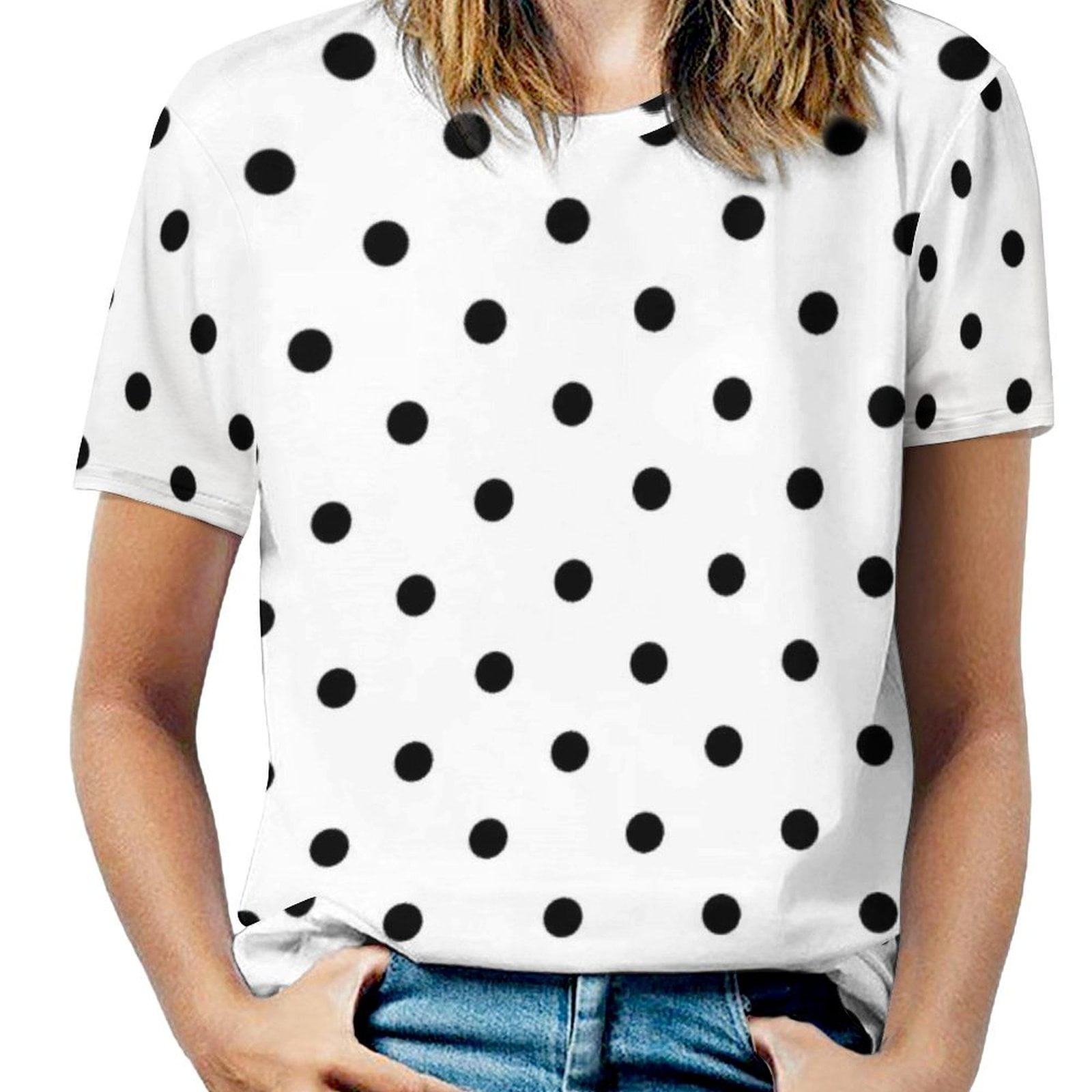 Black And White Polka Dot Print T Shirt Trendy Modern Art Elegant T Shirts ShortSleeve Casual ...
