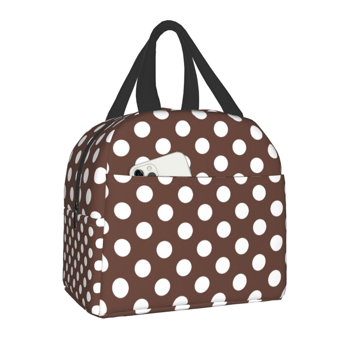 Black And White Polka Dots Lunch Bag for Women Portable Insulated ...