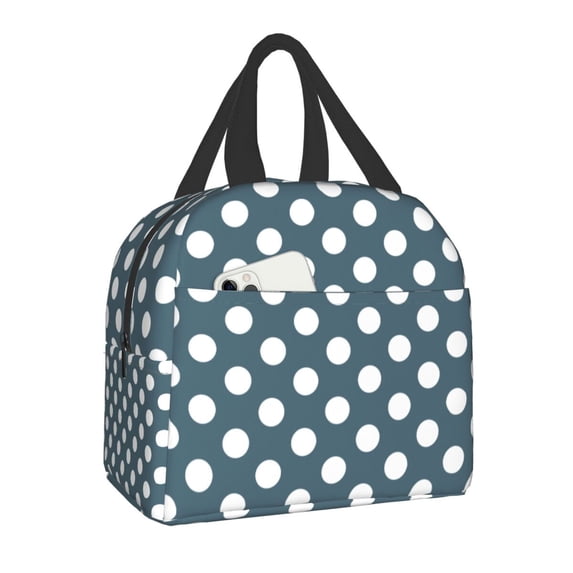 Black And White Polka Dots Lunch Bag for Women Portable Insulated ...