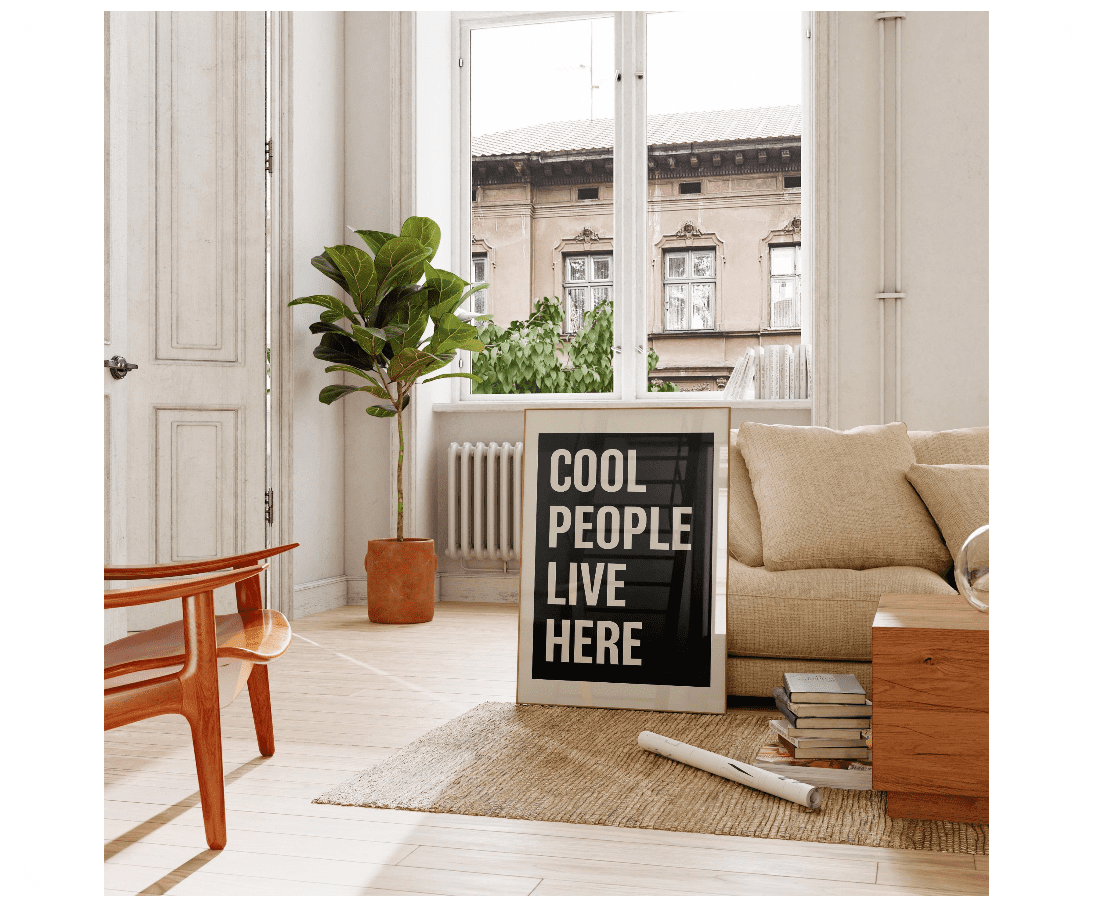 Black And White Poster Wall Art Monochrome Poster Cool People Live Here ...