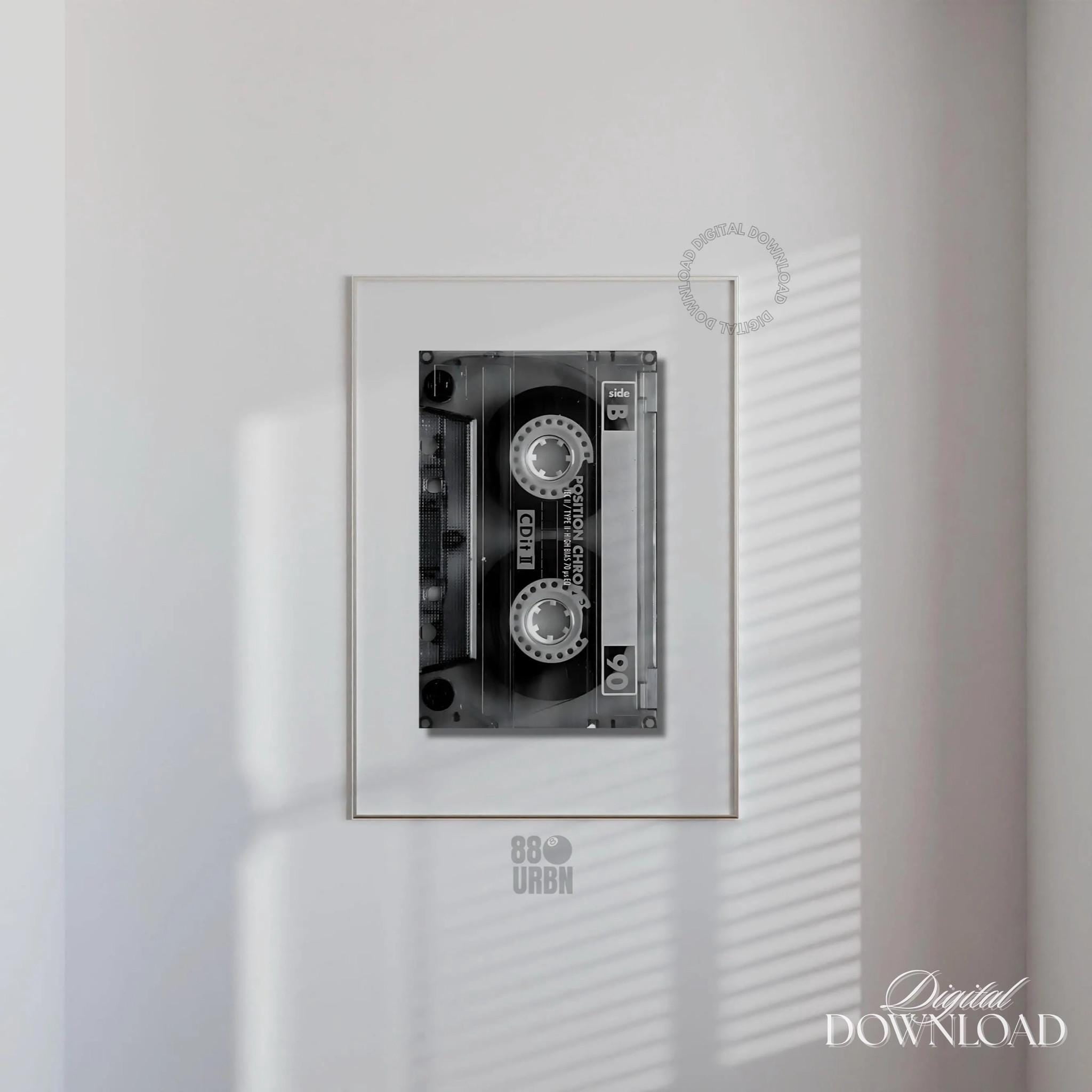 Black And White Retro Cassette Print Mix Tape Music Wall Art Vintage ...