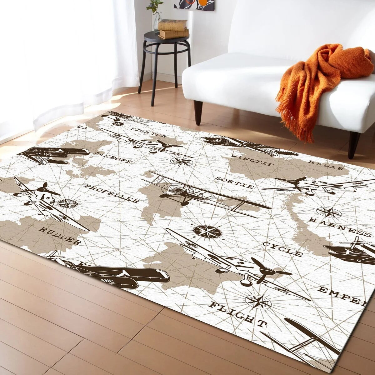 Black And White Retro Clouds Airplane Carpets for Living Room Home ...