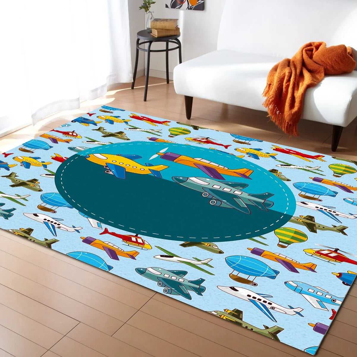 Black And White Retro Clouds Airplane Carpets for Living Room Home ...