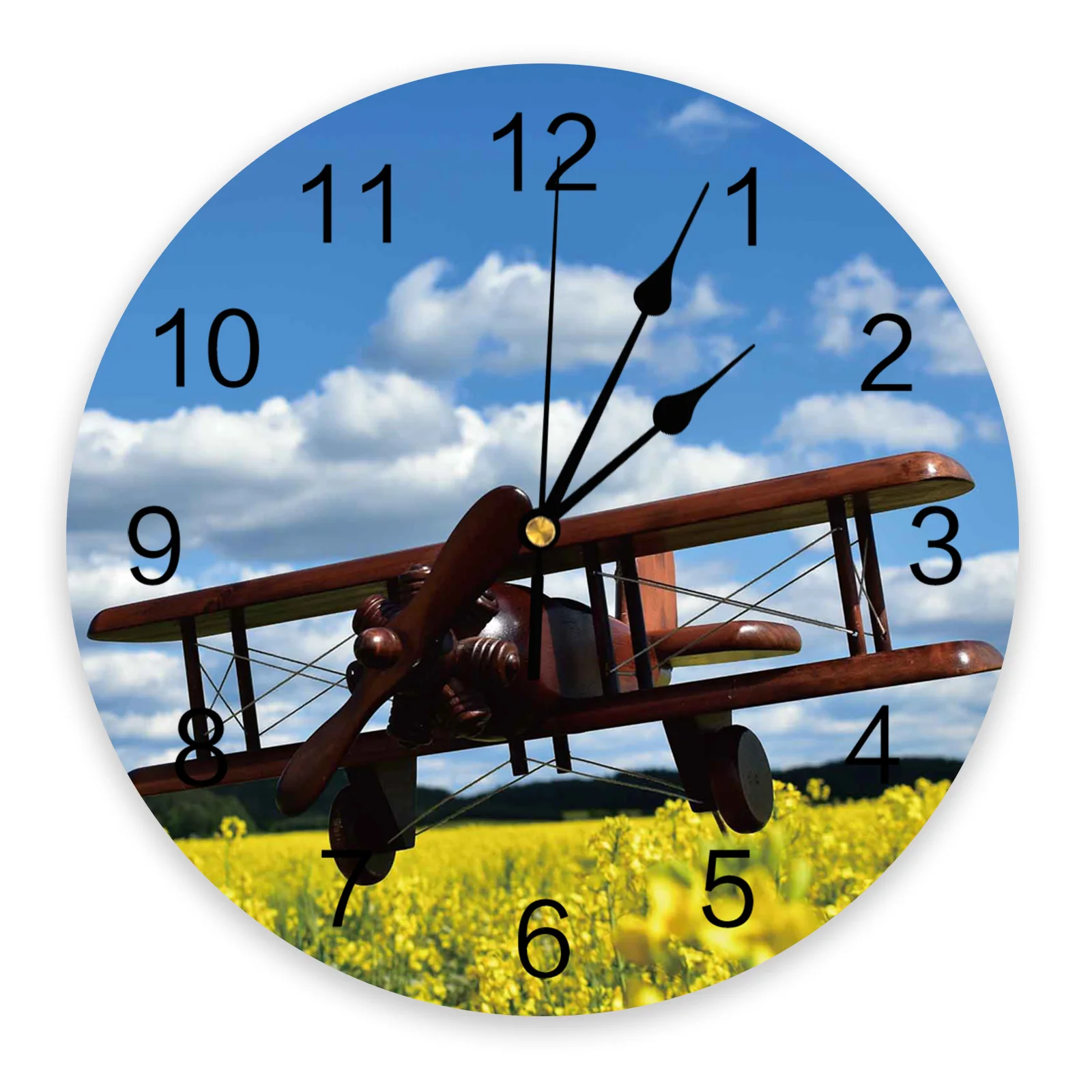 Black And White Retro Clouds Airplane Wall Clock Living Room Decoration ...