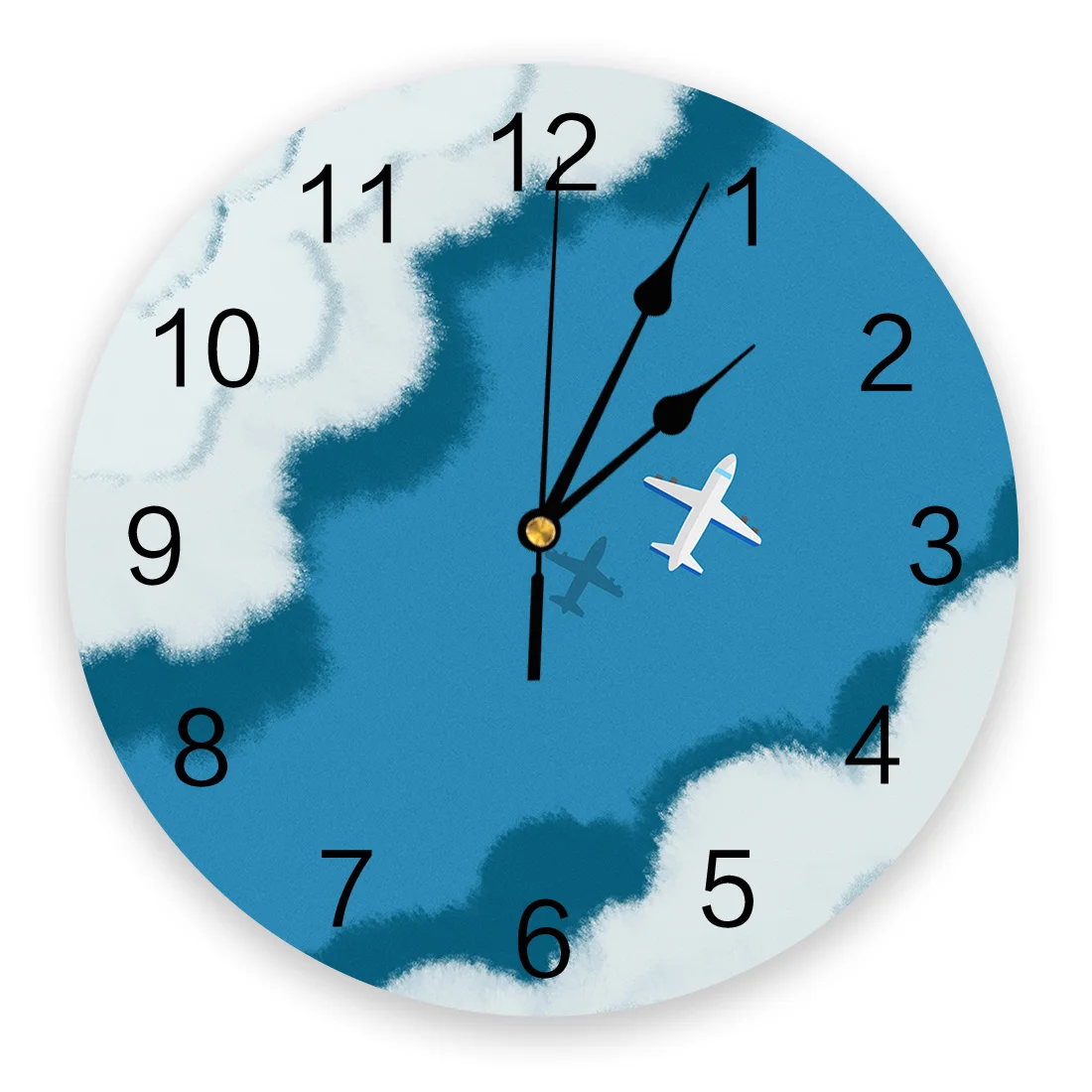 Black And White Retro Clouds Airplane Wall Clock Living Room Decoration ...