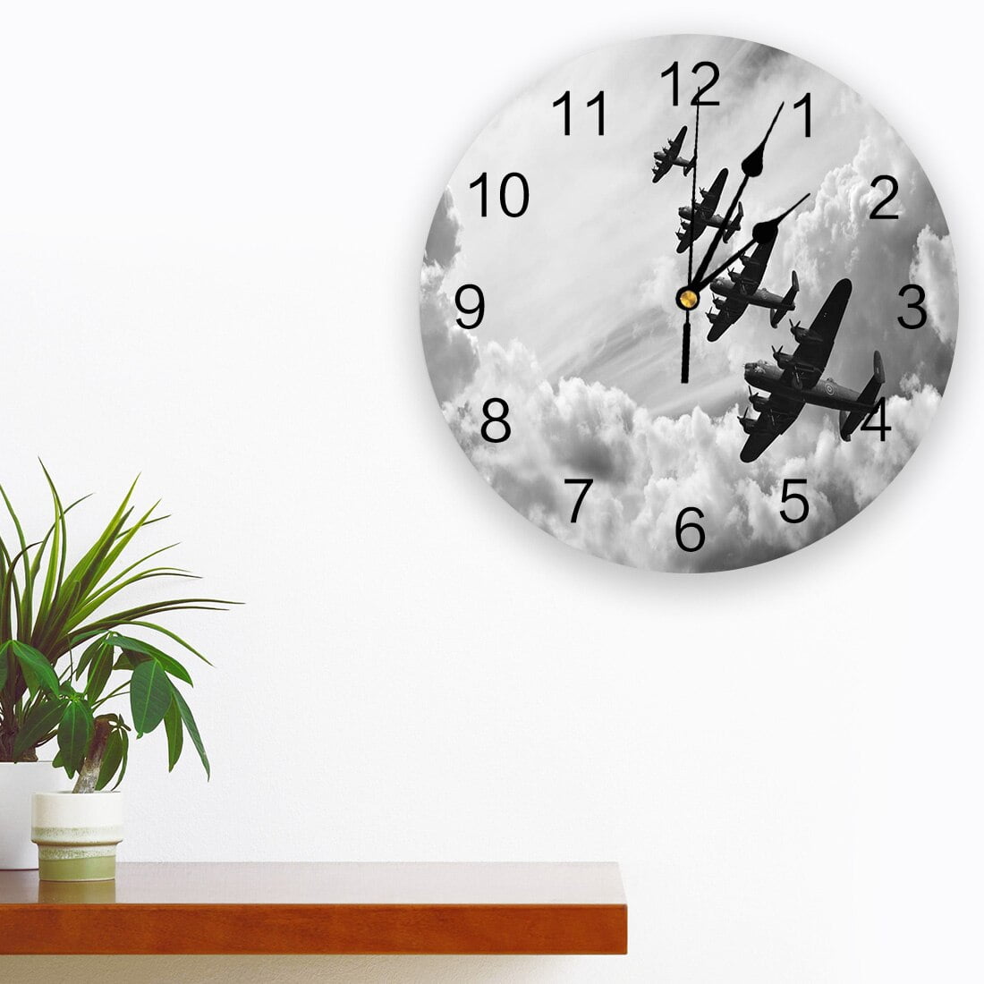 Black And White Retro Clouds Airplane Wall Clock Living Room Decoration ...