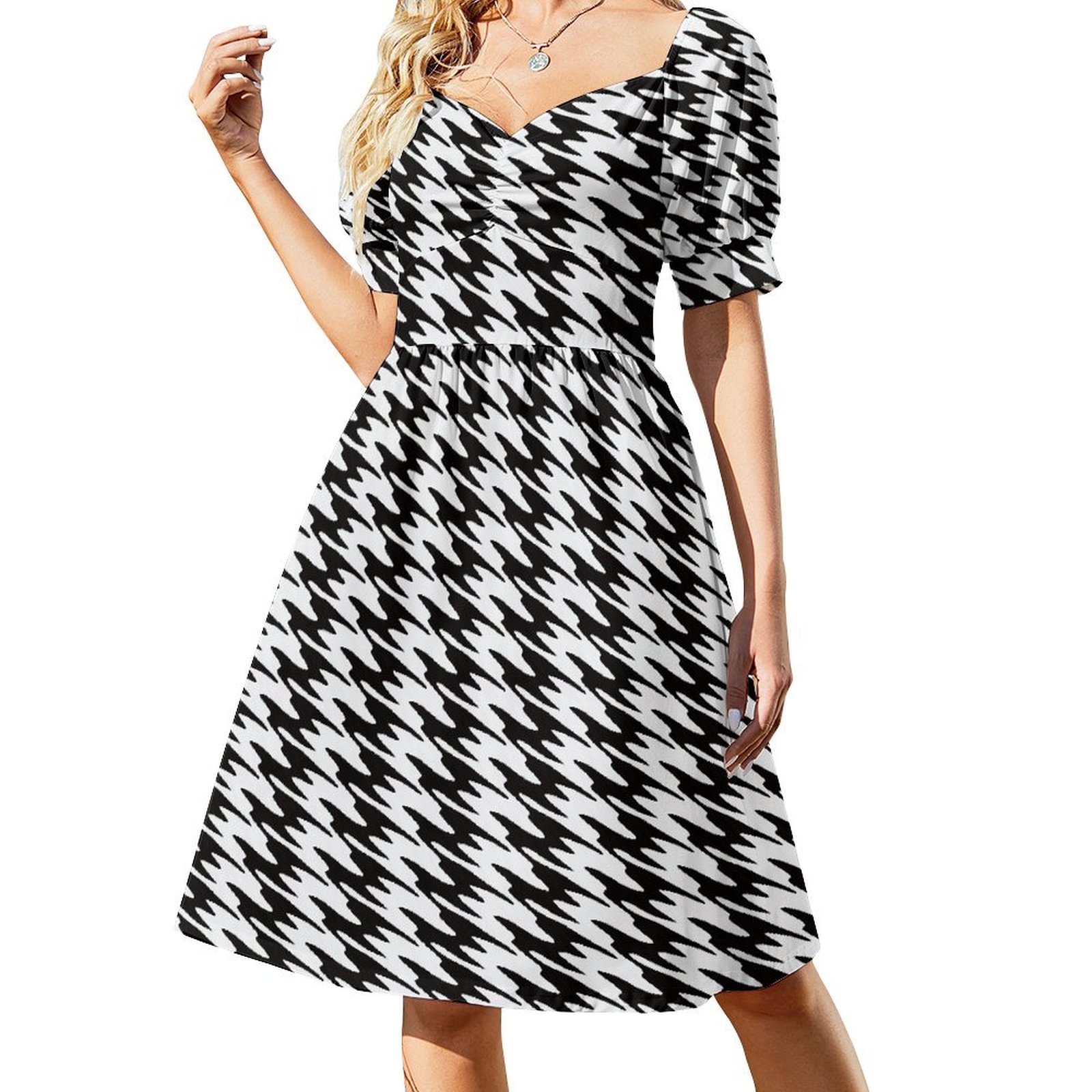 Black And White Ripple Short Sleeve Dress Clothes Women's Summer Dress ...