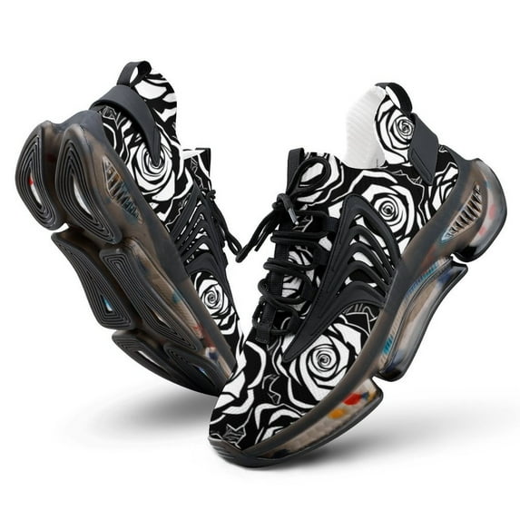 Black And White Rose Pattern Walking Shoes for Men Woman Lightweight ...