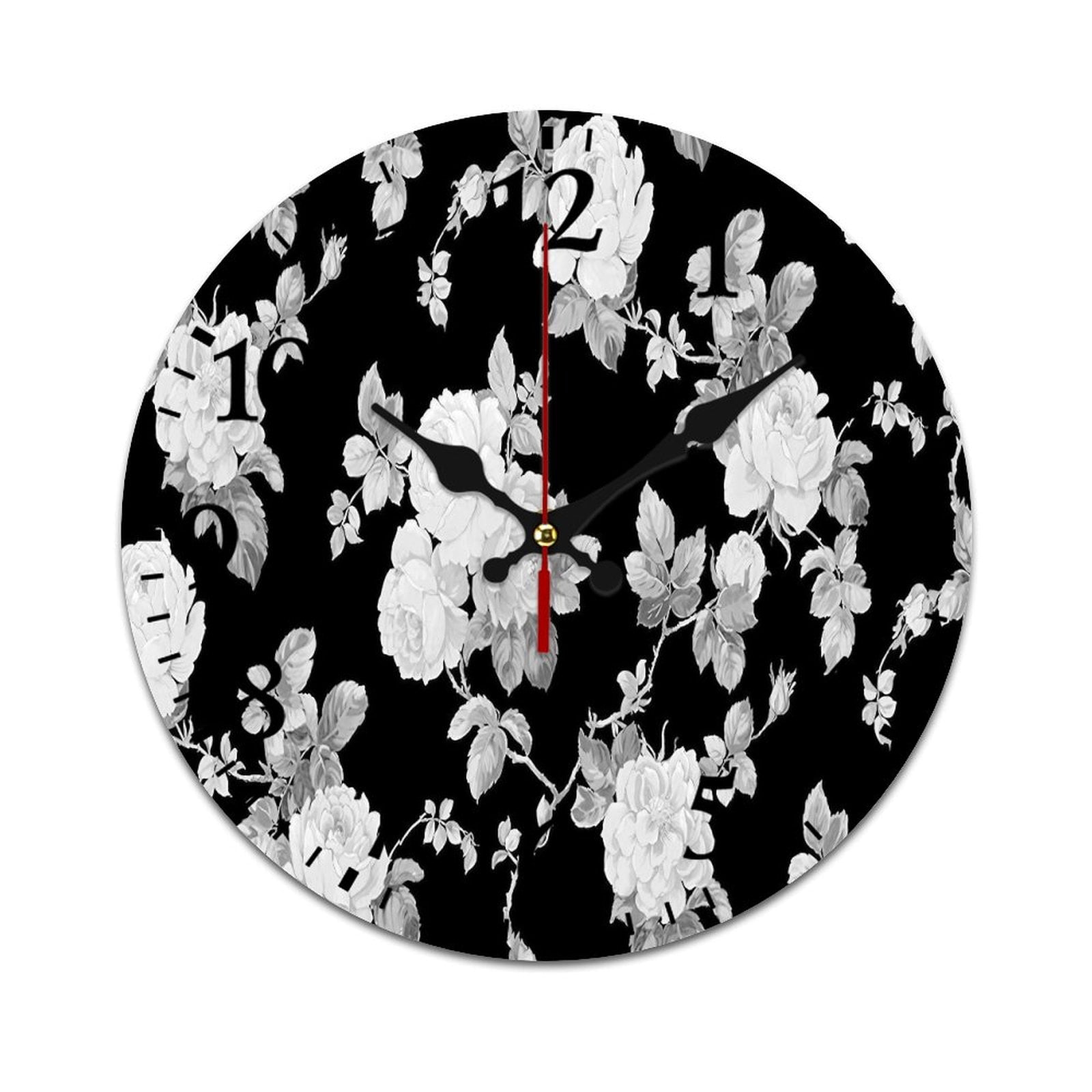 Black And White Roses Wall Clock Modern Design Clocks Wall Hanging Home ...