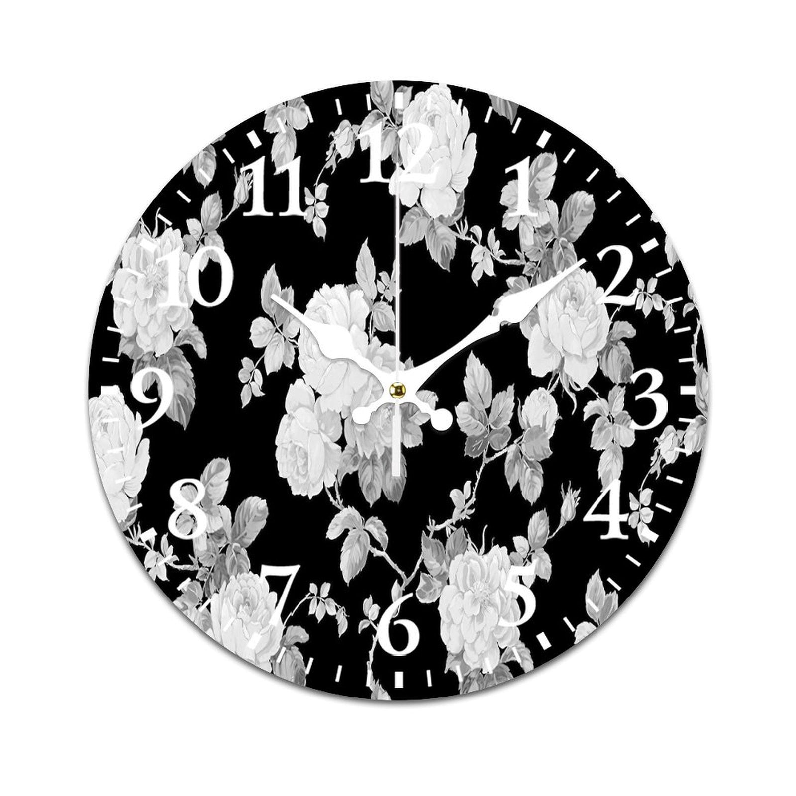 Black And White Roses Wall Clock Modern Design Clocks Wall Hanging Home ...