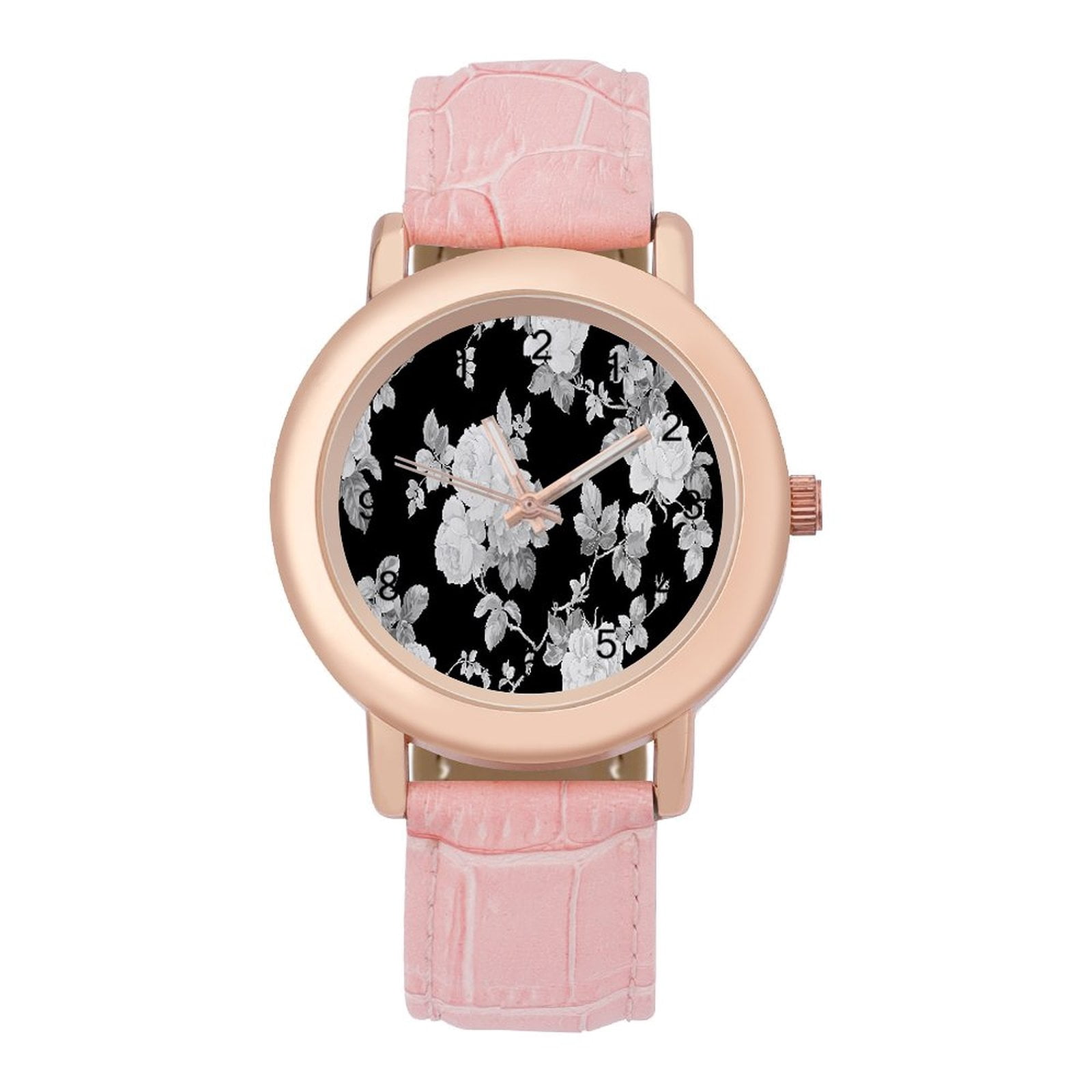 Black And White Roses Women's Leather Strap Watch Elegant Leather ...