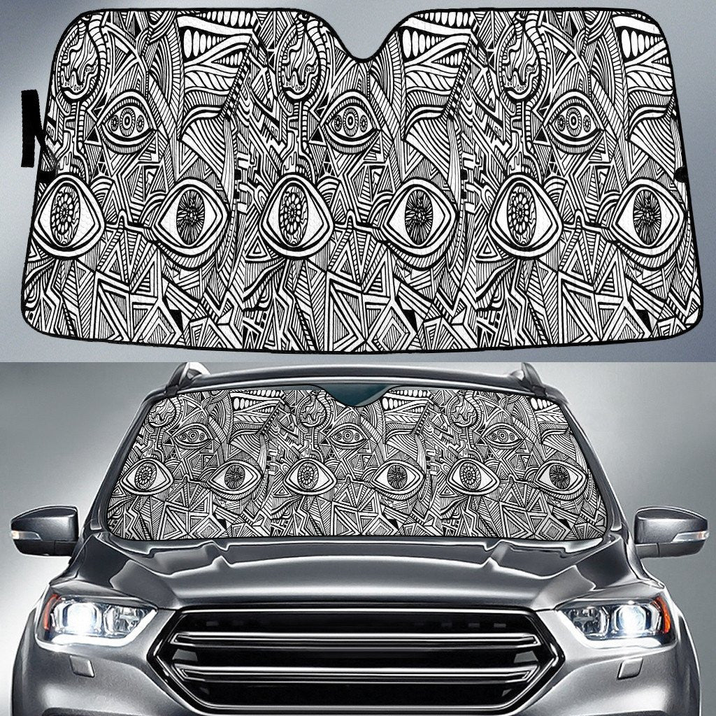 Black And White Scary Eyes Shapes All Over Print Car Sun Shade Auto ...