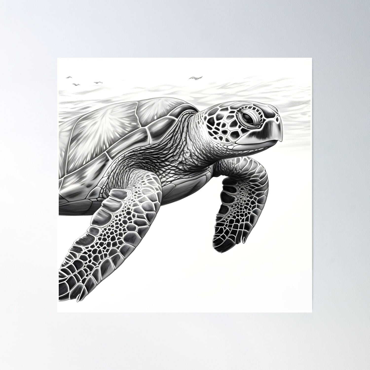 Black And White Sea Turtle Pencil Drawing Poster Wall Art, Modern Wall ...