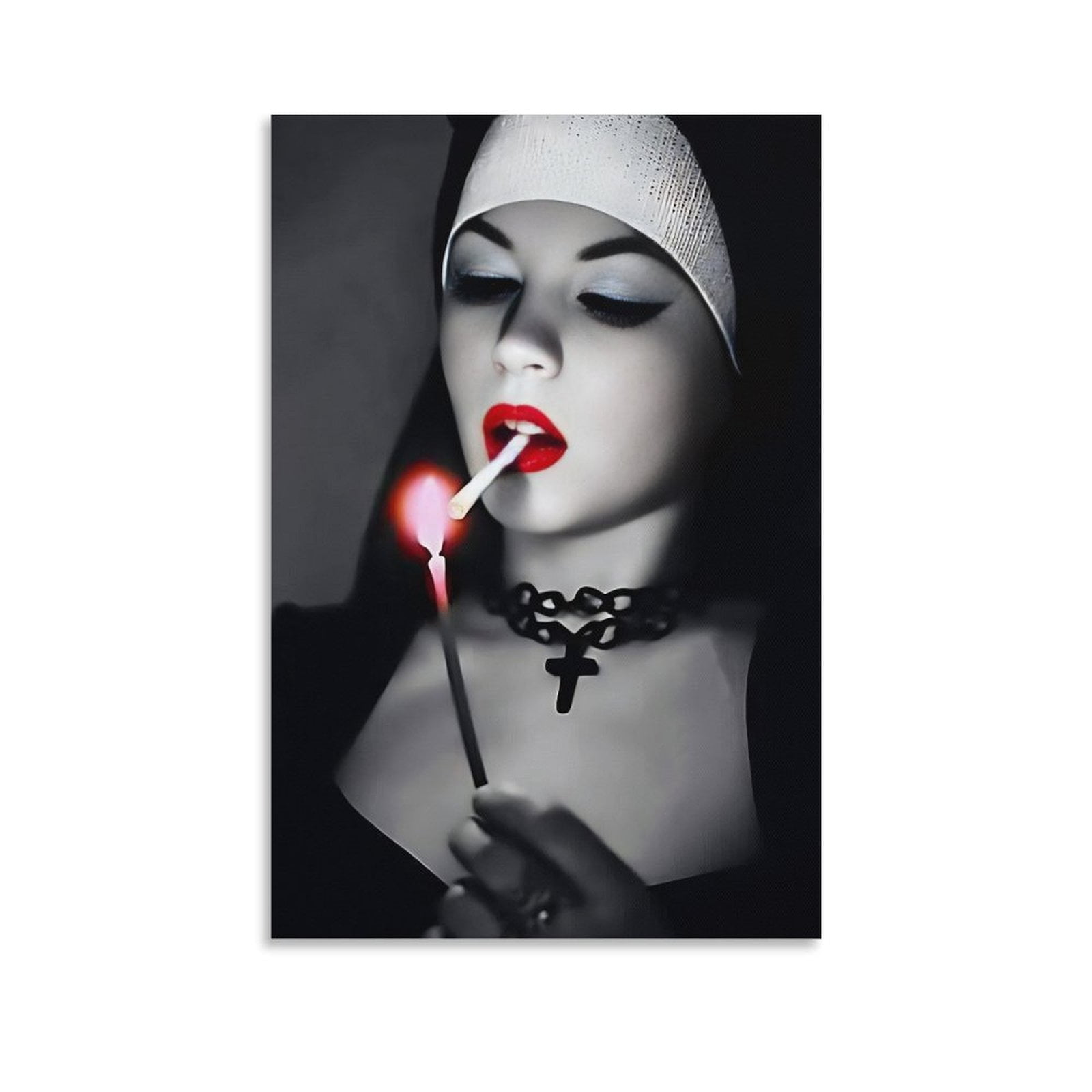 Black And White Sexy Nun Smoking Cigarette Poster Art Poster Canvas ...