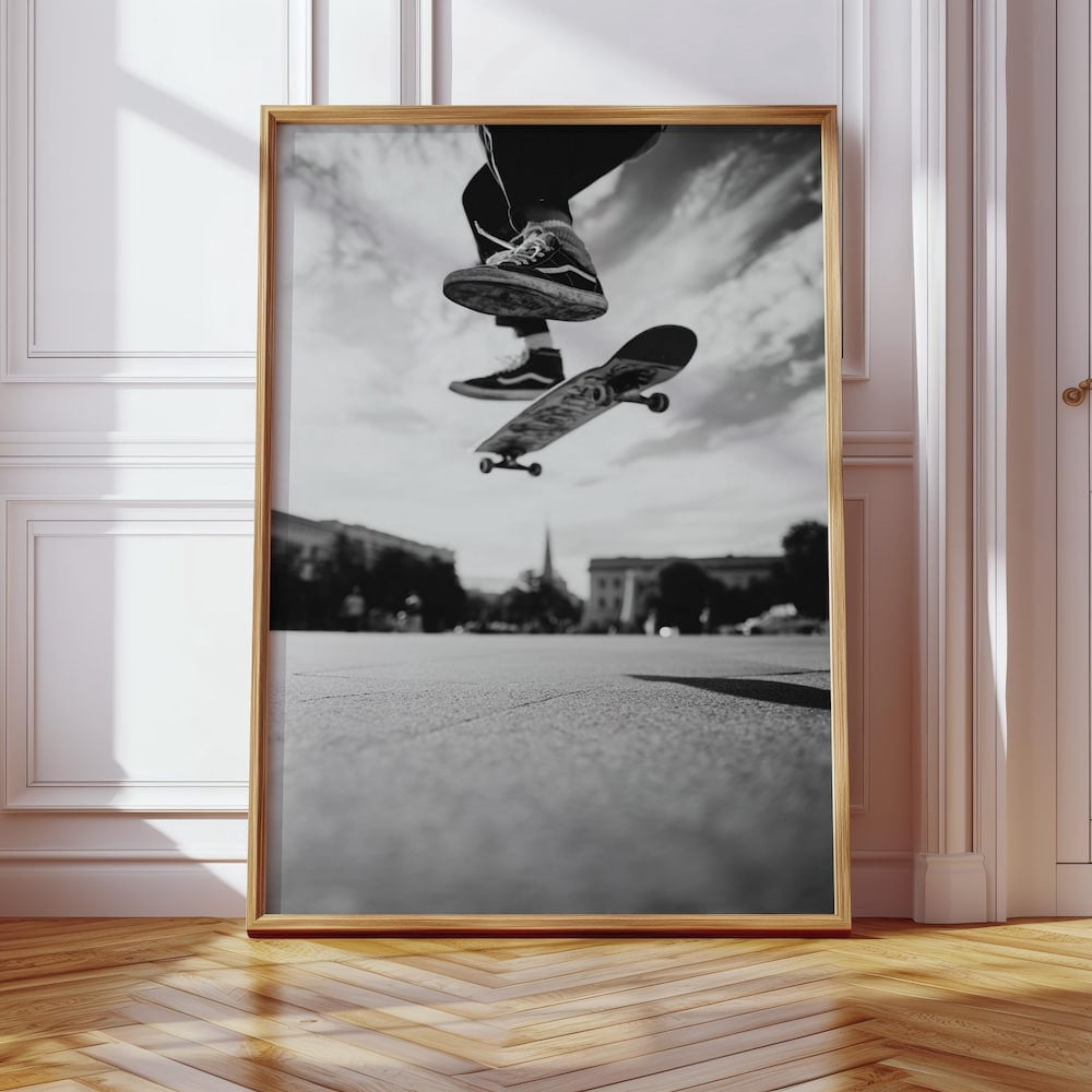 Black And White Skateboarding Wall Art Urban Skate Trick Action ...