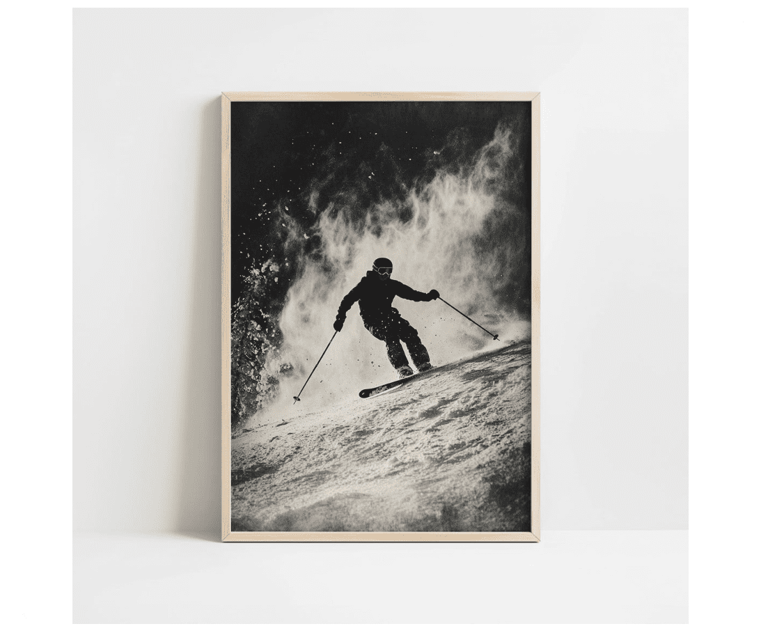Black And White Ski Wall Art Winter Sports Poster Skier Action Print ...