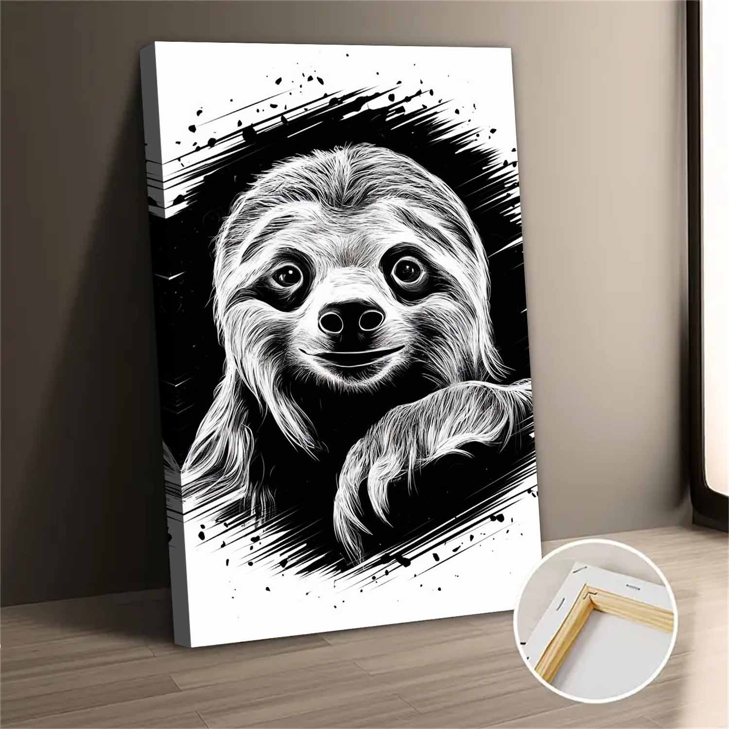 Black And White Sloth Canvas Wall Art Print For Bedroom Living Room ...