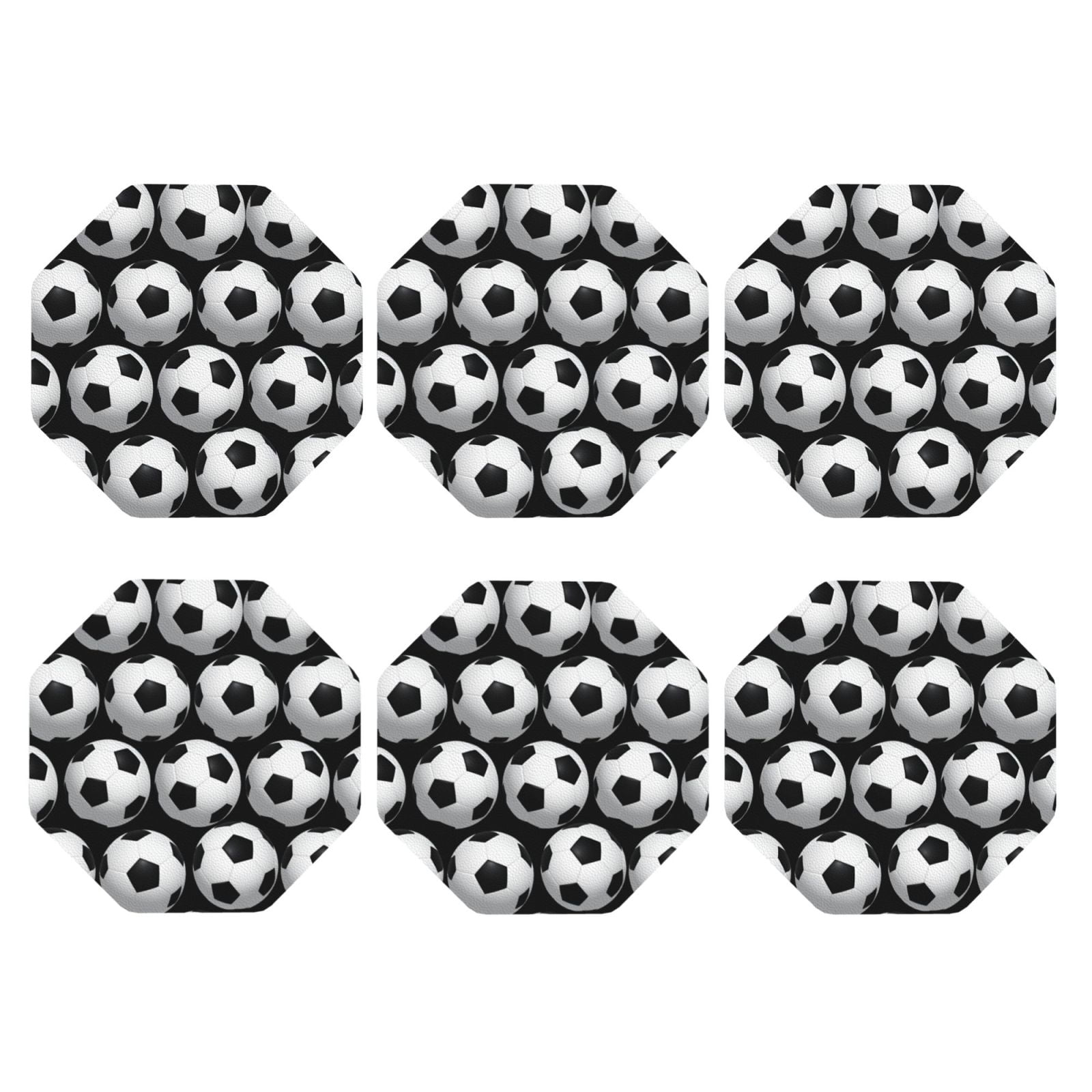 Black And White Soccer-Ball Leather Drink Coasters for Drinks (6 Pack ...